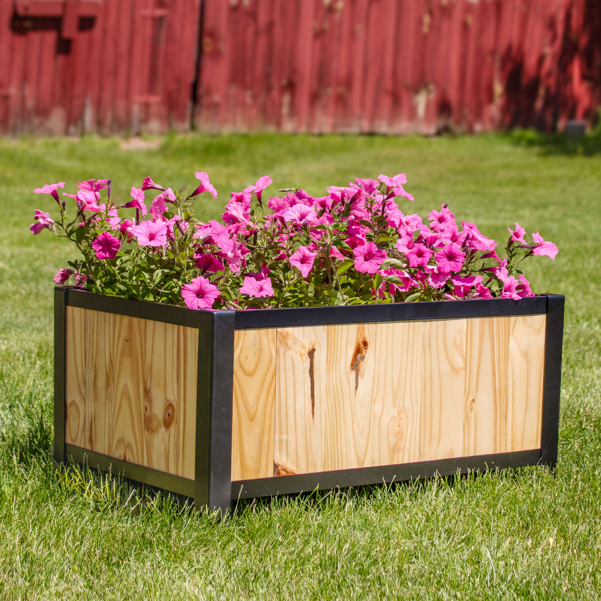 Sunnydaze Decor, Acacia Steel Frame Planter Box - Natural, Material ...