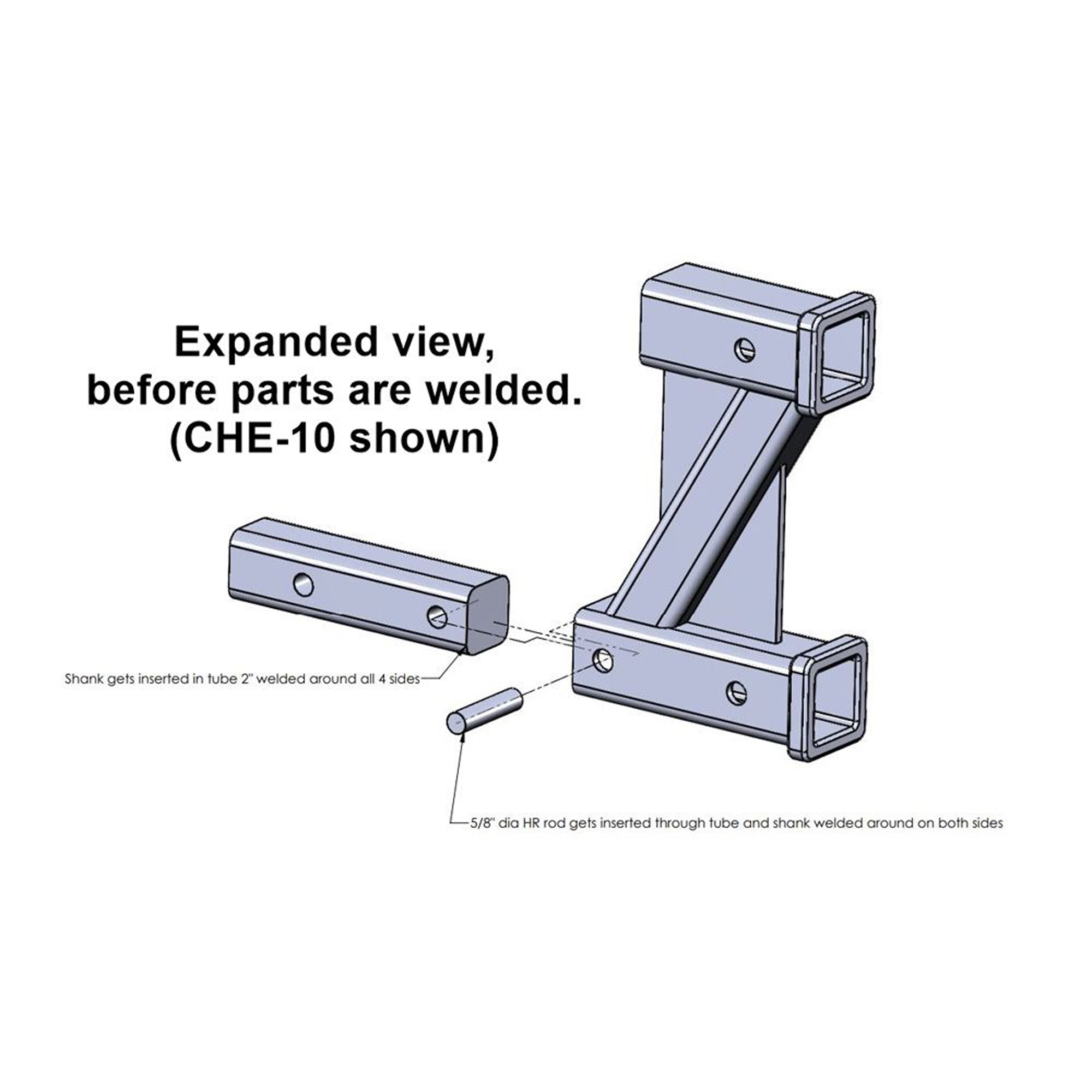 Rigid Hitch, Tow Bar and Accessory Receiver, 8in. Drop, 10000#, Model ...