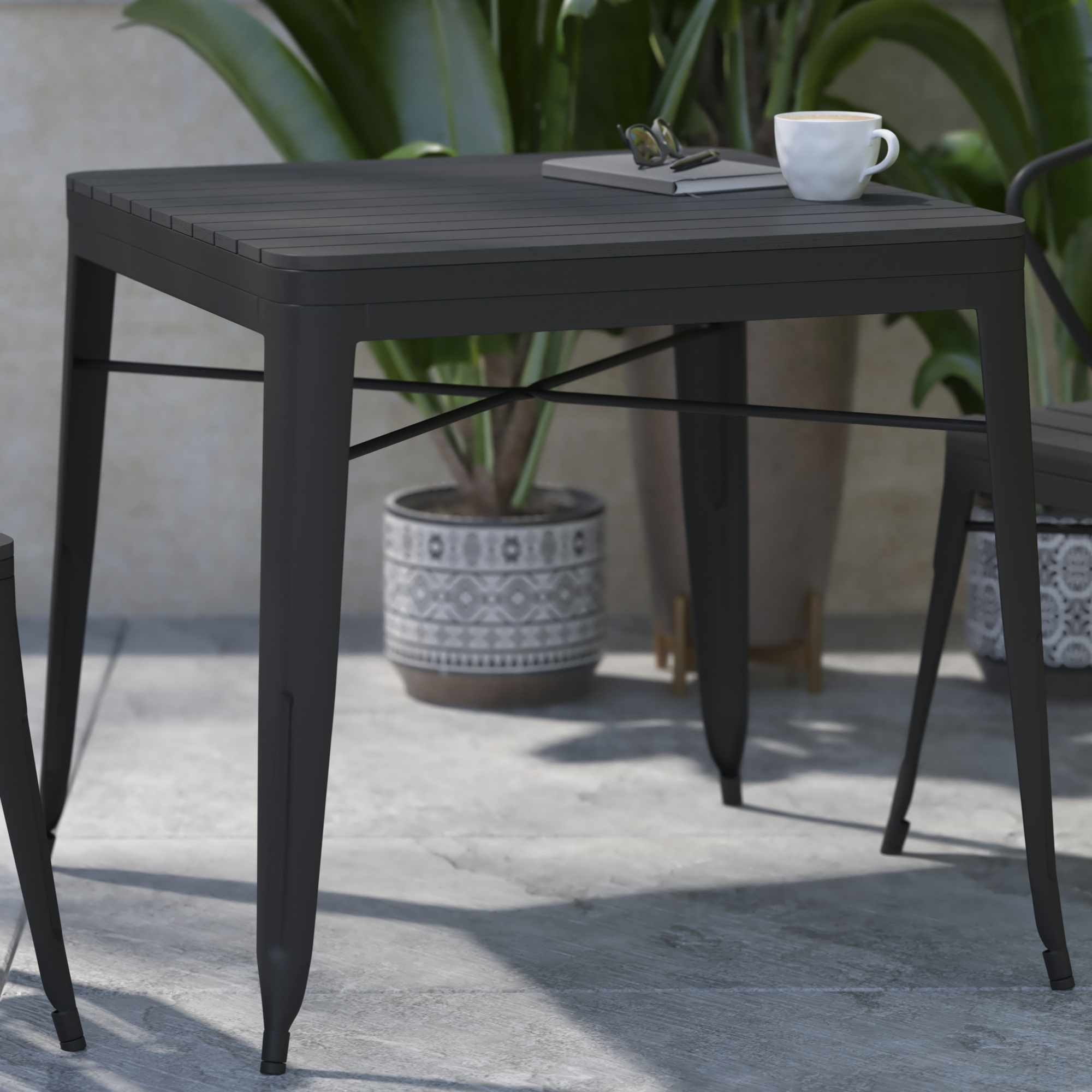 Flash Furniture, Black Patio Table with Poly Resin Slatted Top, Table ...