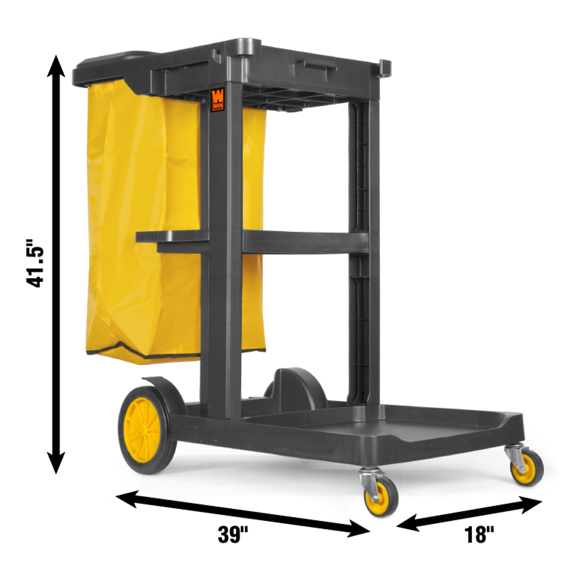 WEN, Janitorial Cart with 3 Shelves and 25-Gallon Vinyl Bag, Capacity ...