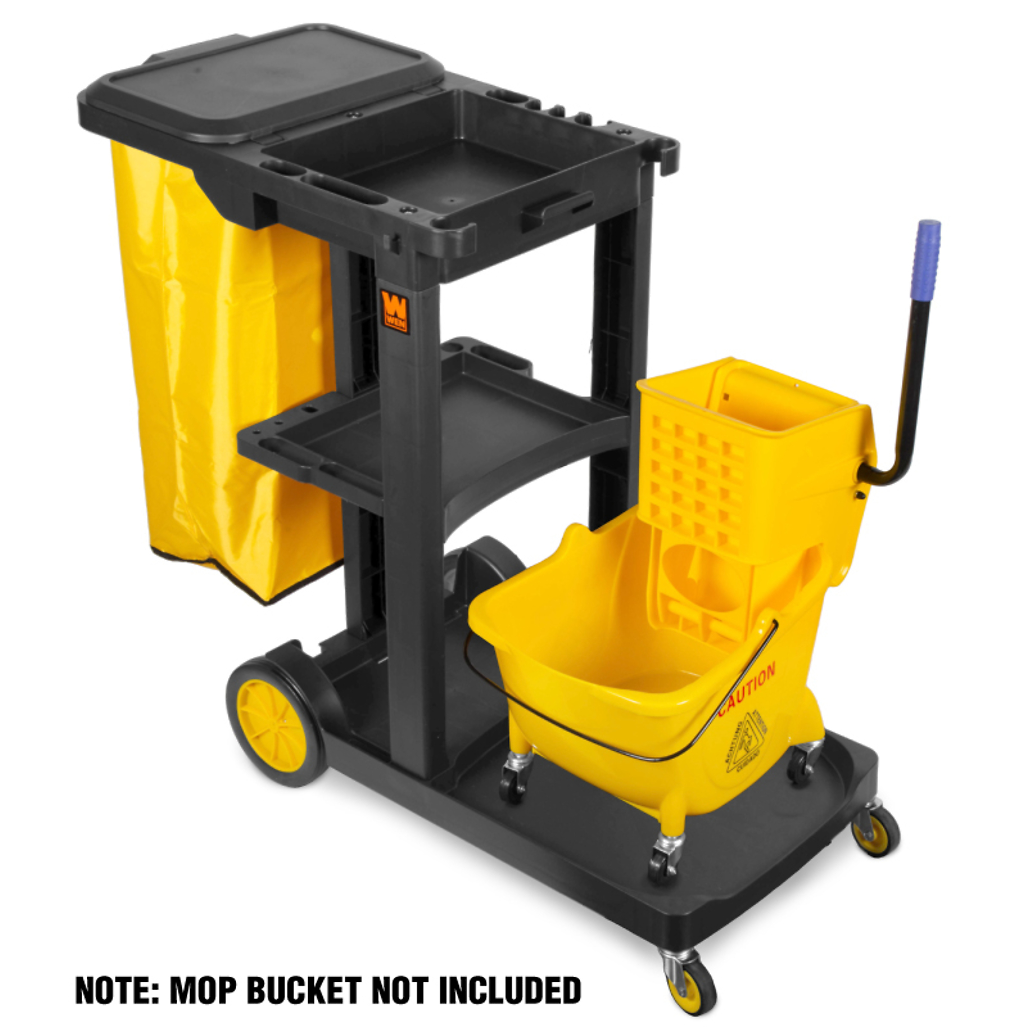 WEN, Janitorial Cart with 3 Shelves and 25-Gallon Vinyl Bag, Capacity ...