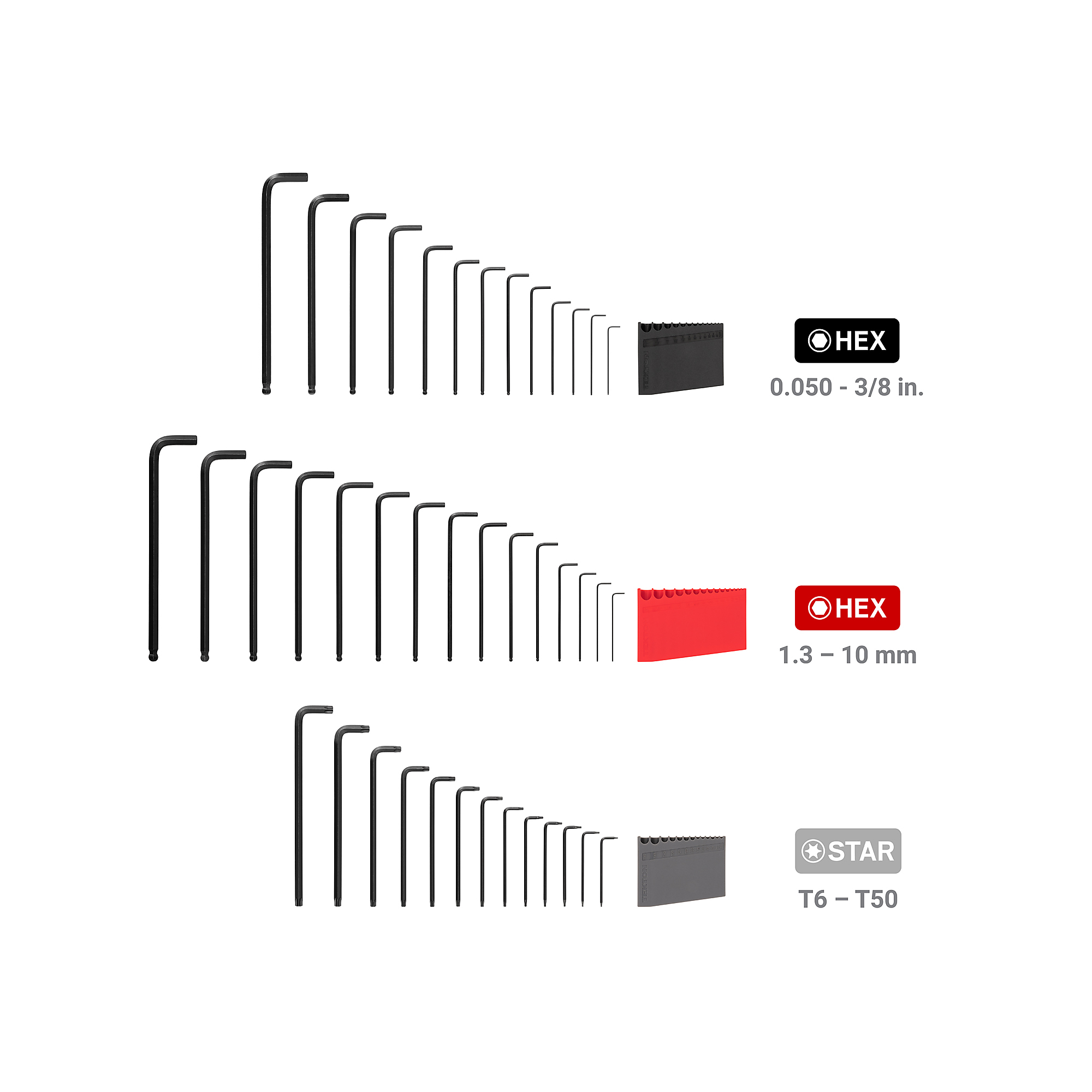 Tekton, 41-Pc. Ball End Hex and Star L-Key Set with Holder, Pieces (qty ...