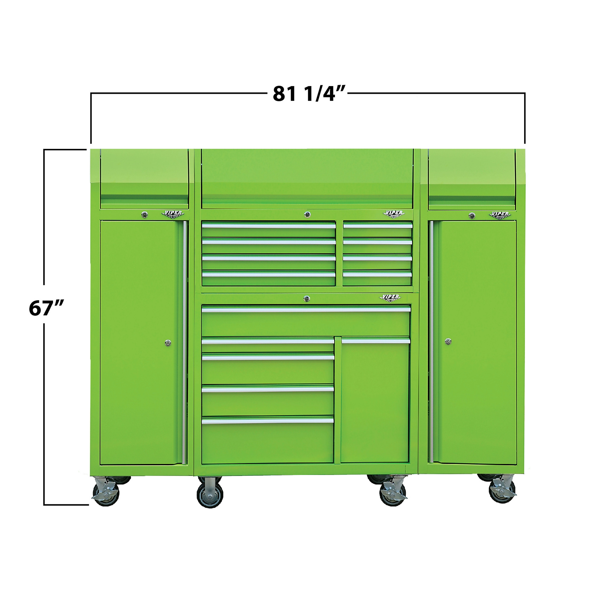Viper Tool Storage, 41in. Rolling Cab Bundle with 2 Side Lockers, Lime ...