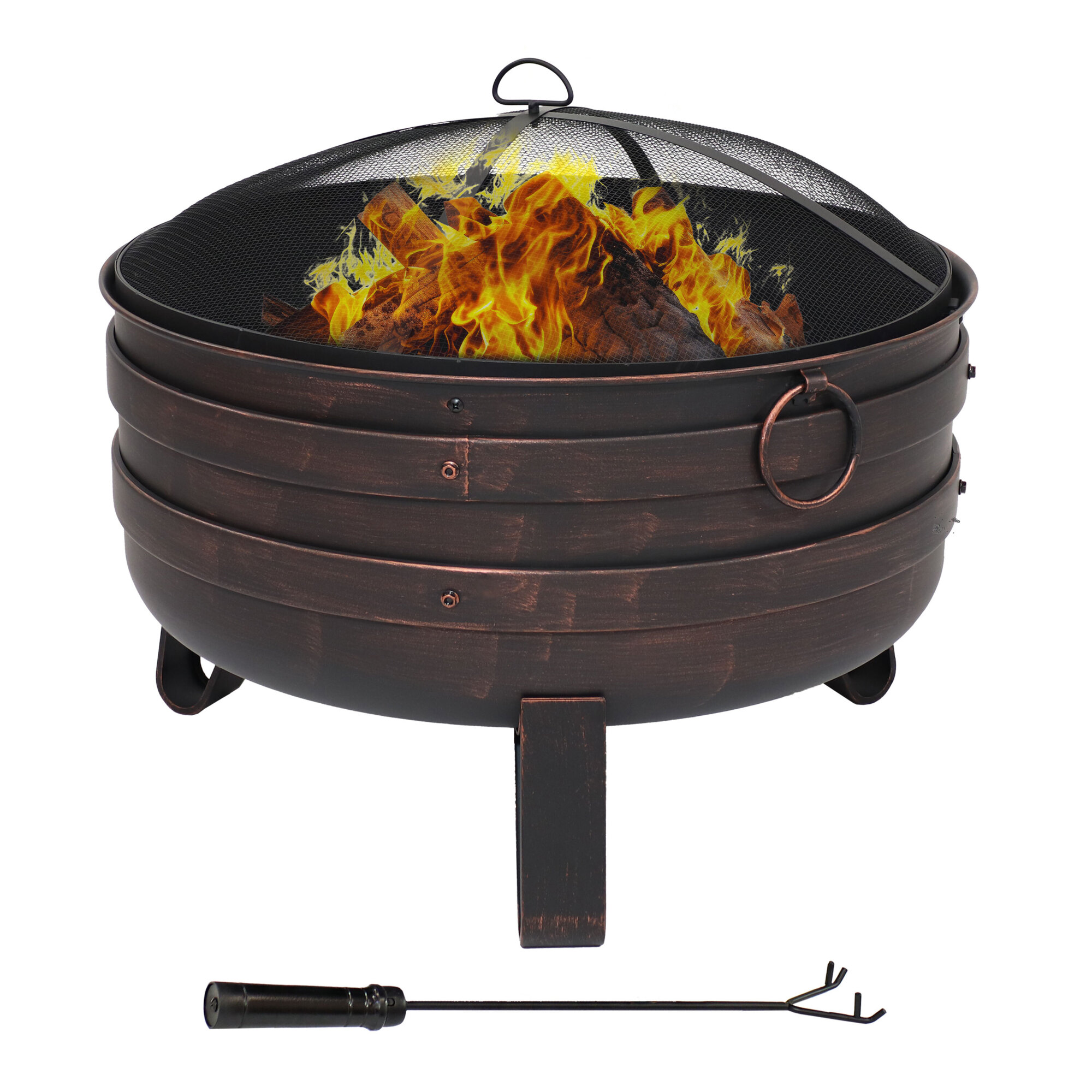 Sunnydaze Decor, 24in. Steel Cauldron Fire Pit - Bronze, Diameter 24 in ...