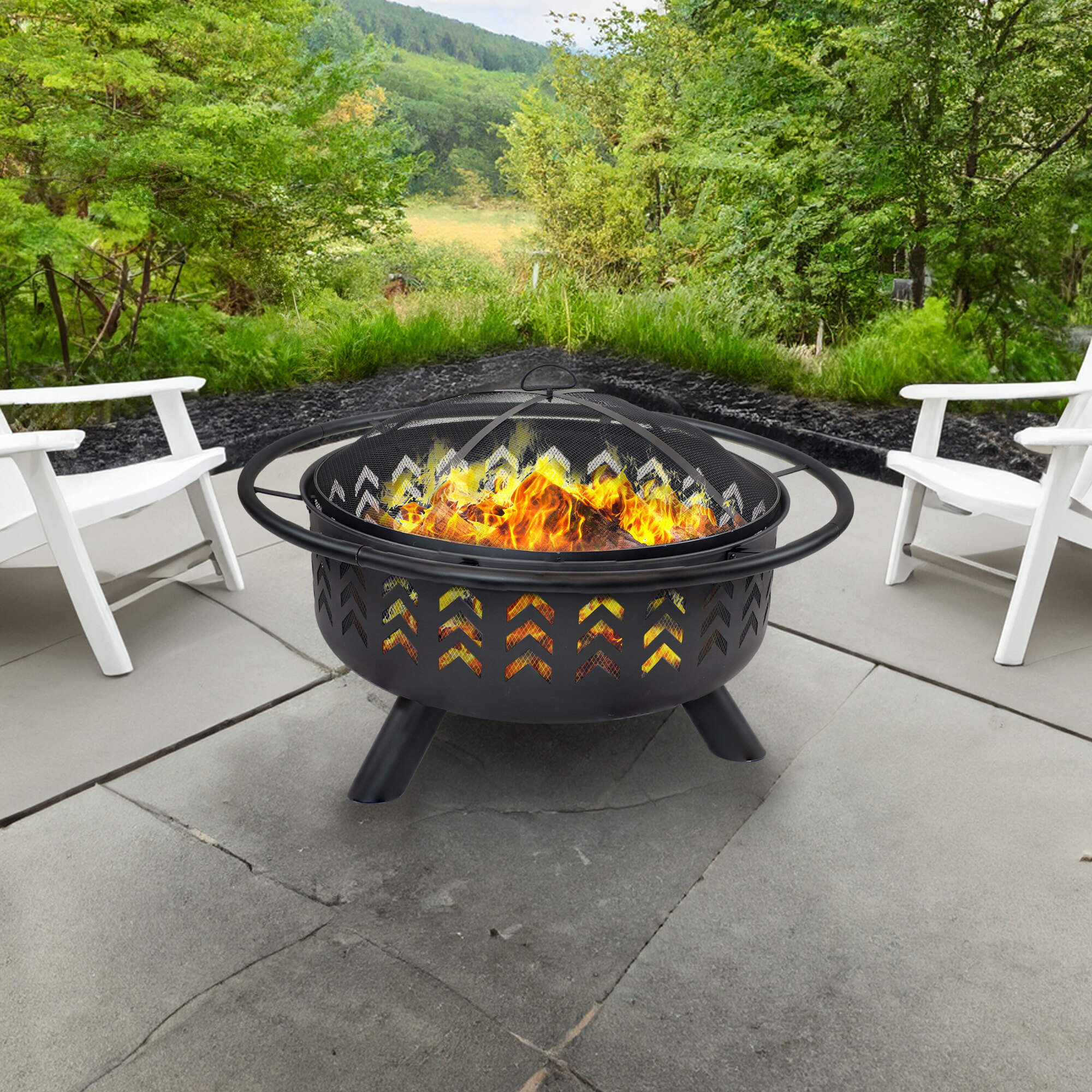 Sunnydaze Decor, 36in. Arrow Fire Pit with Spark Screen, Diameter 36 in ...
