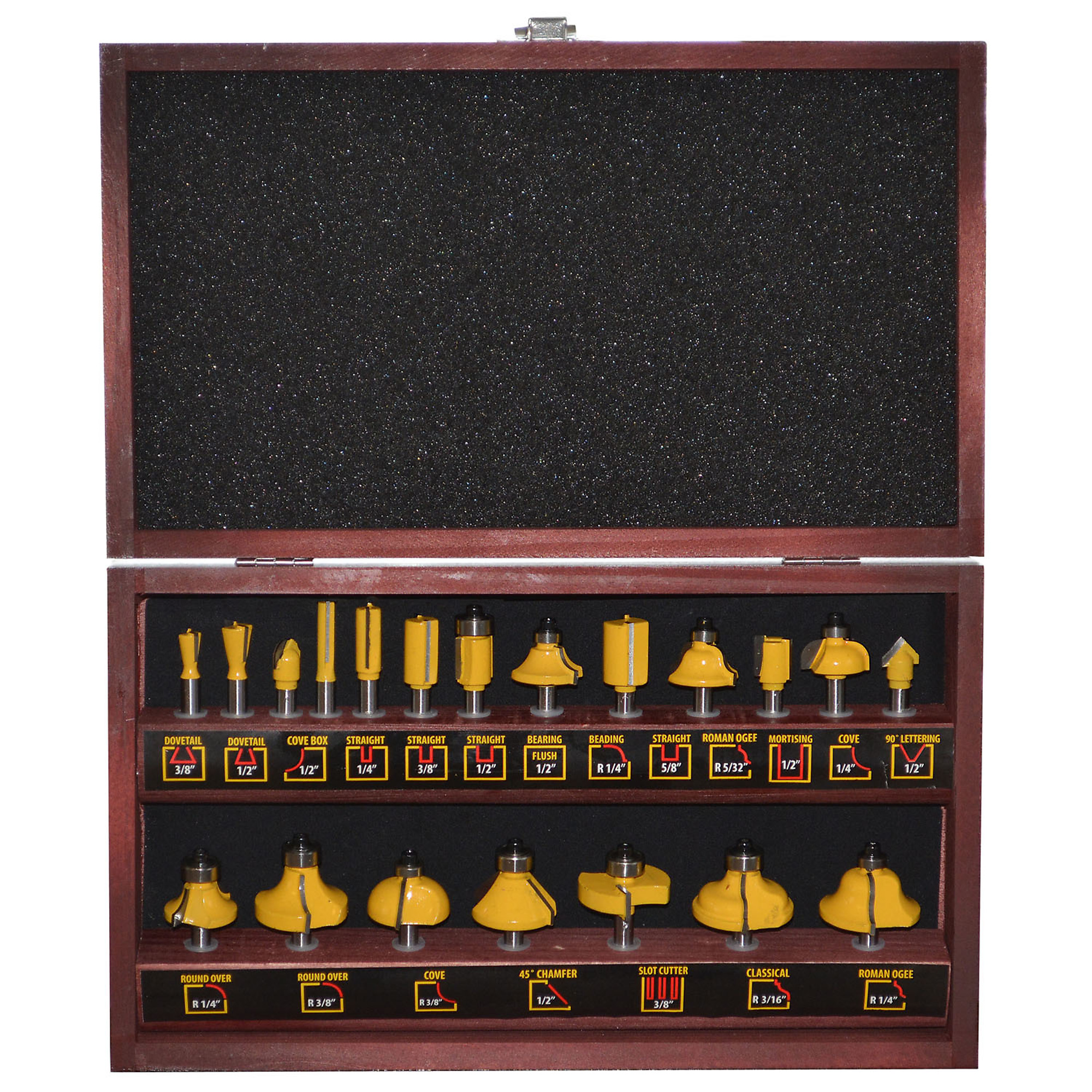 ProSeries, 20 Piece Router Bit Set in Wood Box, Shank Size 1/4 in, Bit ...