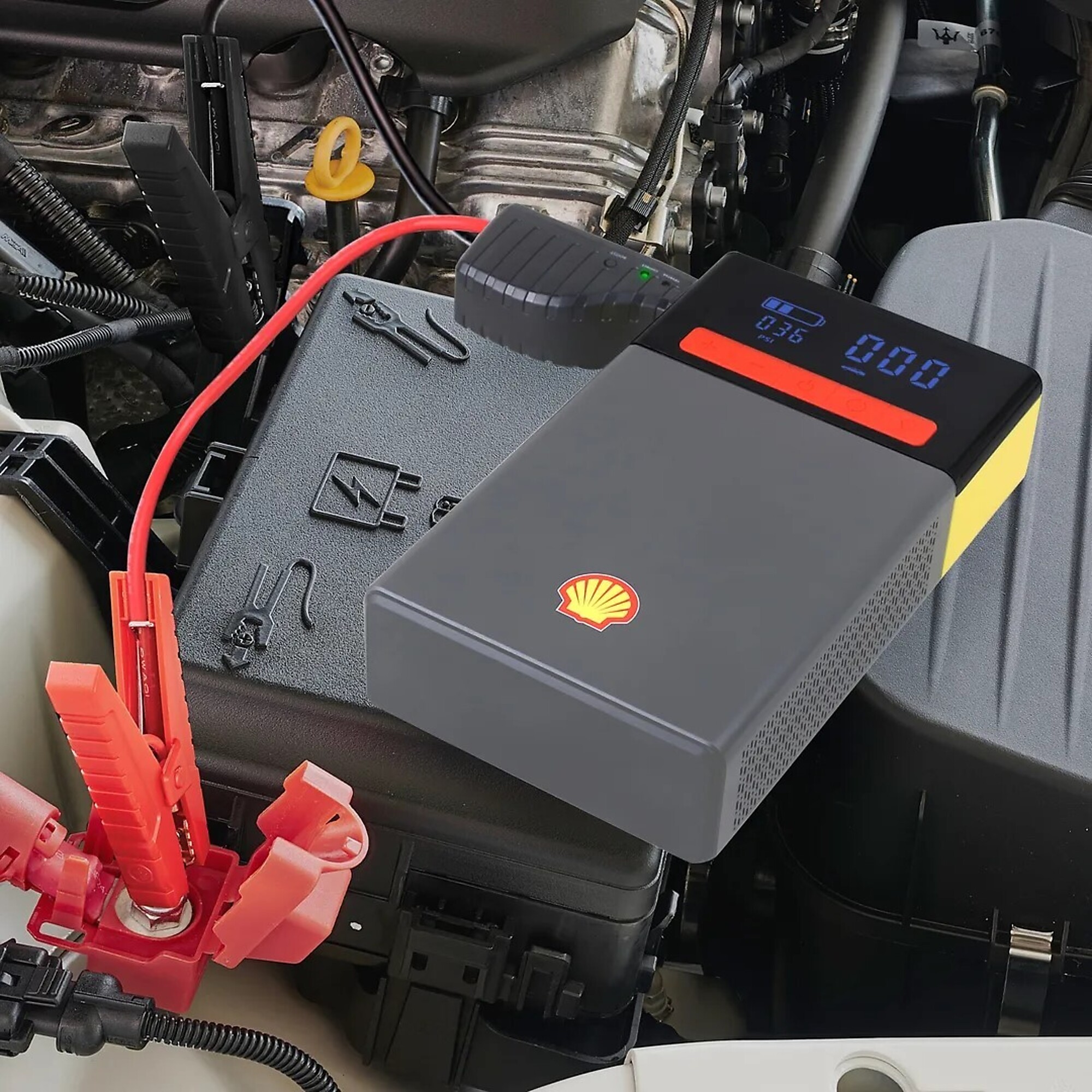 Shell, 1PK Shell 24000 mAh Jump Starter with Compressor, Amps 3 Volts ...