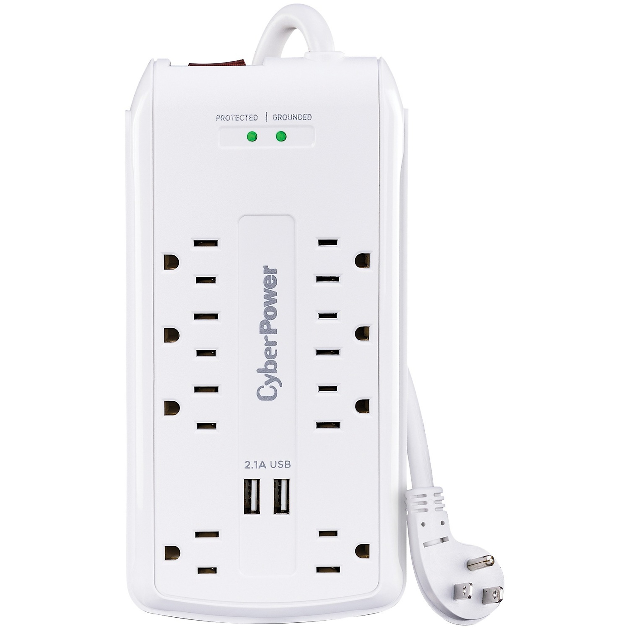 CyberPower, 8-Outlet Power Strip with 2 USB Ports, Cord Length 6 ft ...
