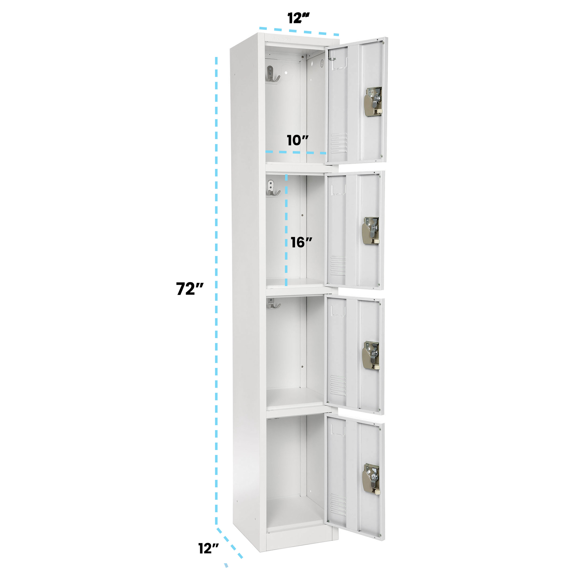 Alpine, 72in.H 4-Tier Steel Storage Locker, White, Height 72 in, Width ...