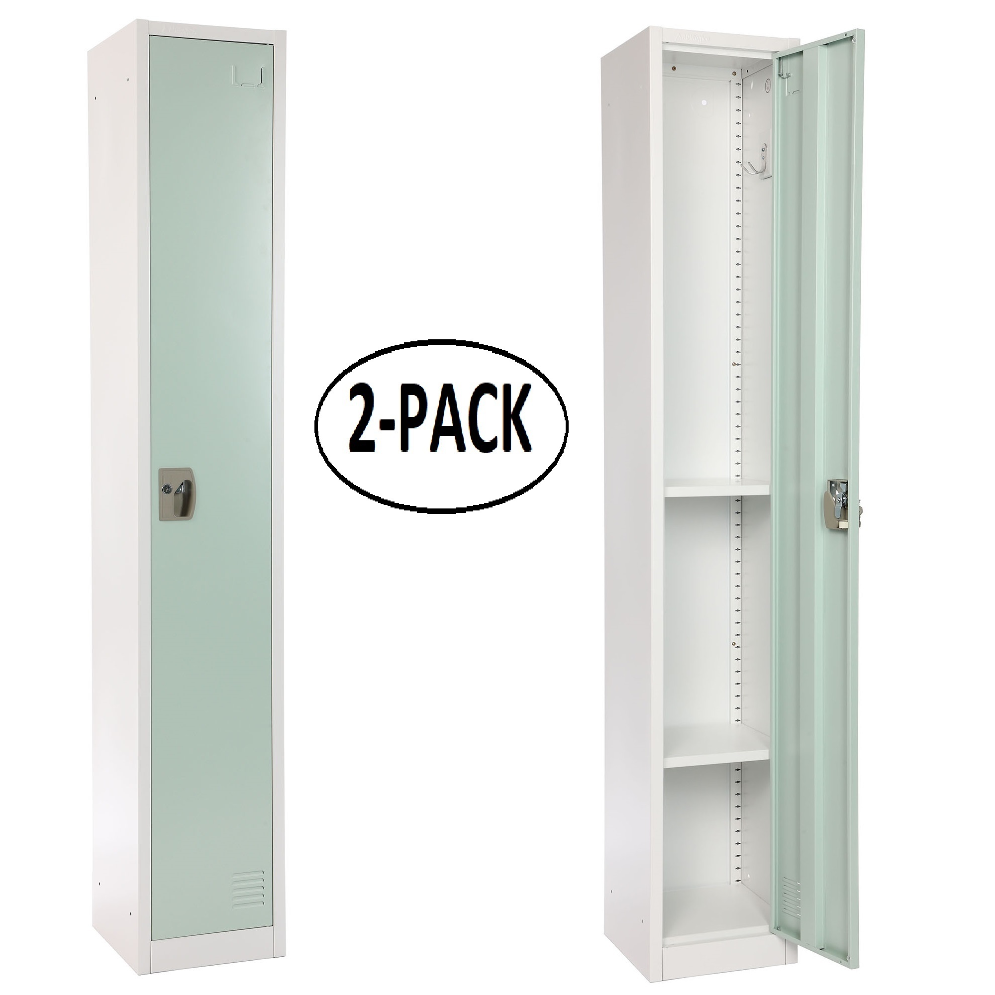 Alpine, 72in.H 1-Tier Steel Locker, Misty Green, 2-Pack, Height 72 in ...