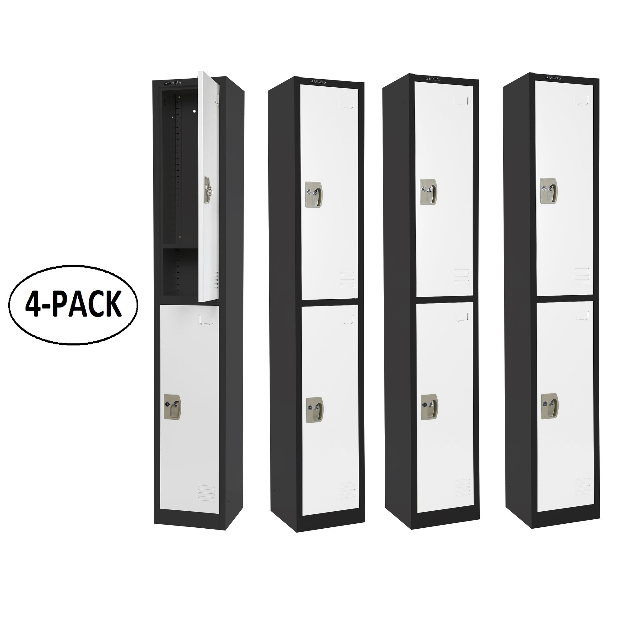 Alpine, 72in.H 2-Tier Steel Storage Locker, Black, 4-Pack, Height 72 in ...