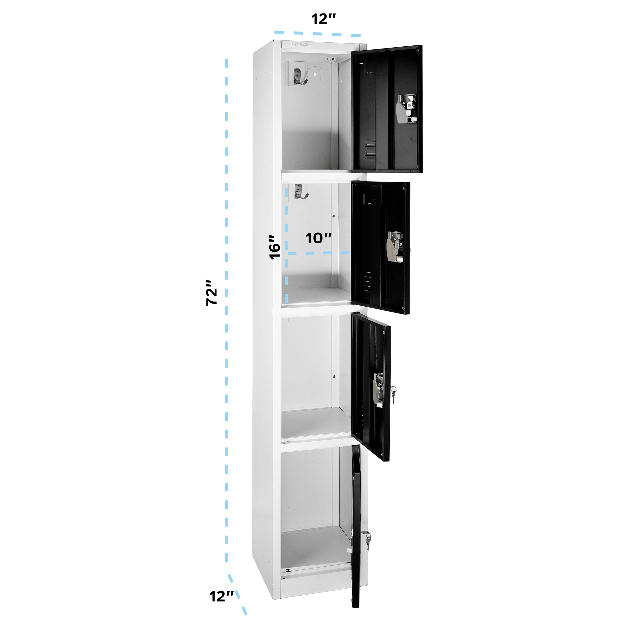 Alpine, 72in.H 4-Tier Steel Storage Locker, Black, 2-Pack, Height 72 in ...
