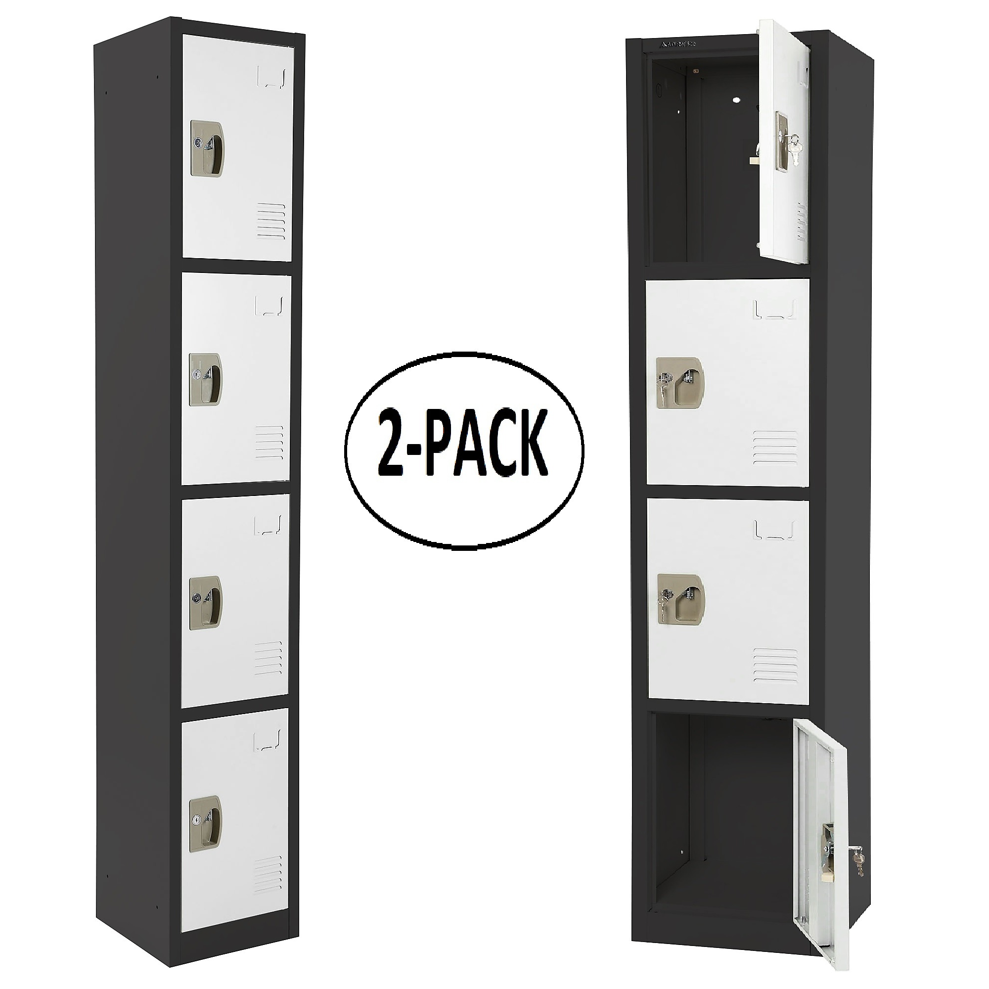 Alpine, 72in.H 4-Tier Steel Storage Locker, Black, 2-Pack, Height 72 in ...