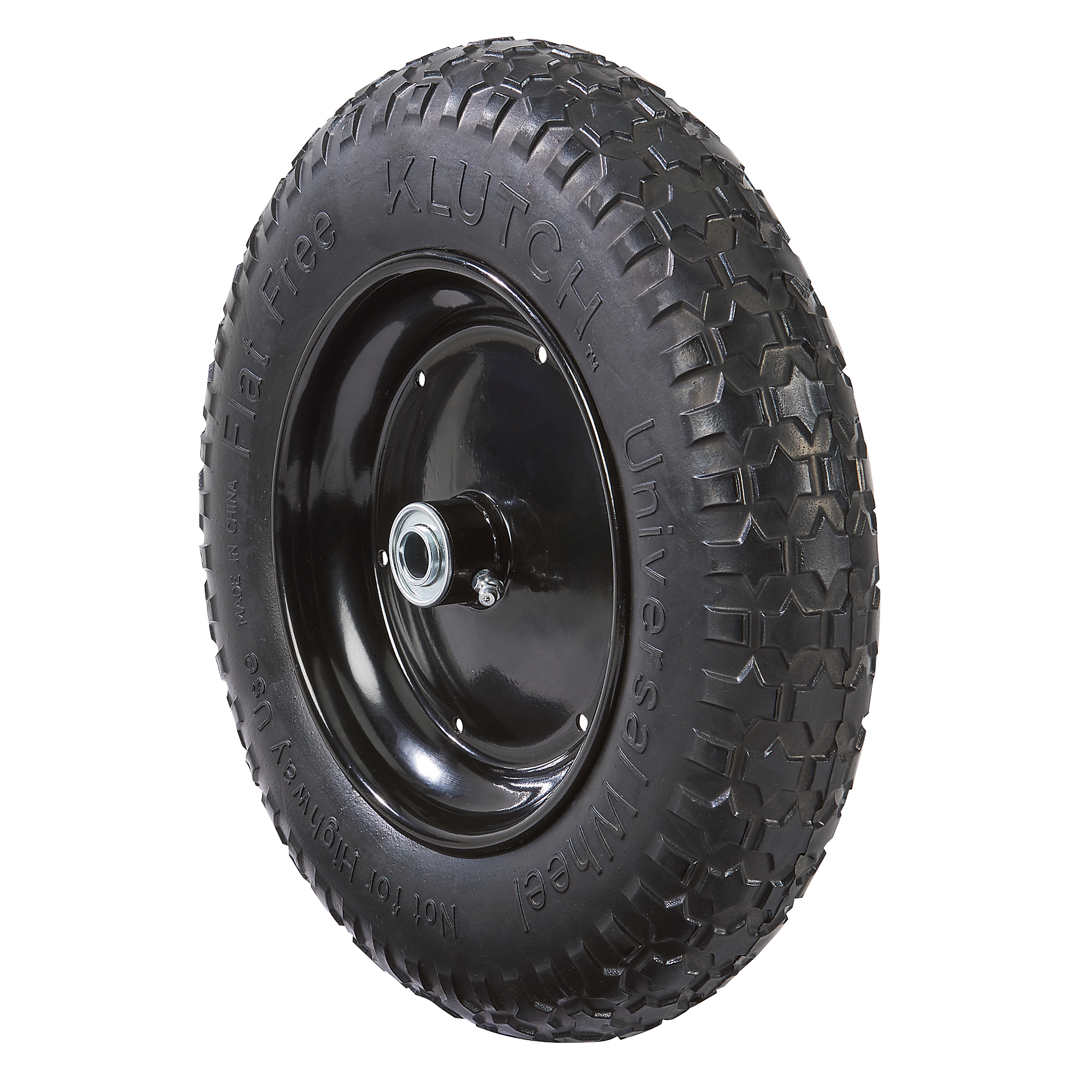 Klutch Flat-Free Universal Wheelbarrow Tire Assembly, 14.5/3.25-8, Stud ...