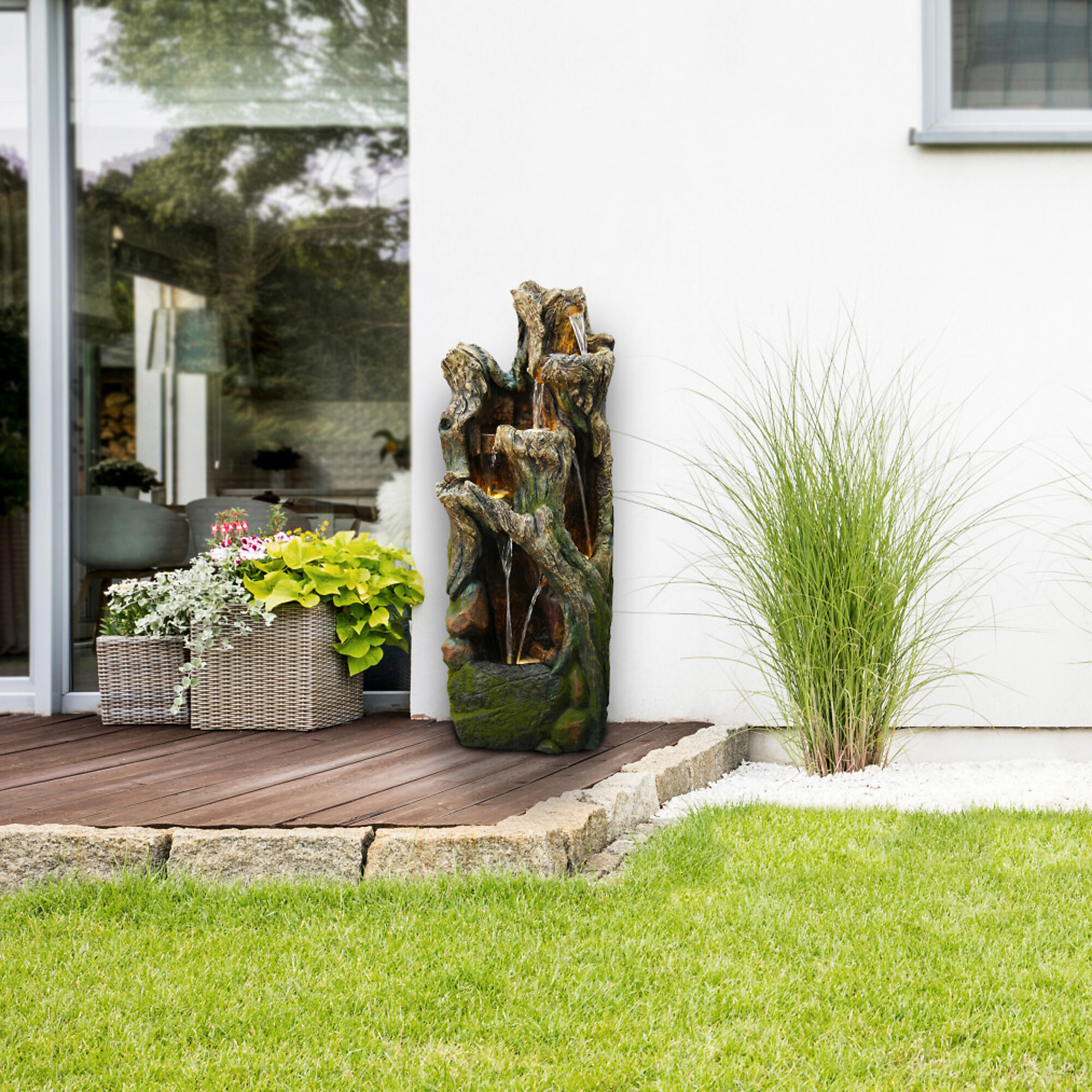 Alpine Corporation, Tree Trunk Fountain with Lights, Power Cord Length ...