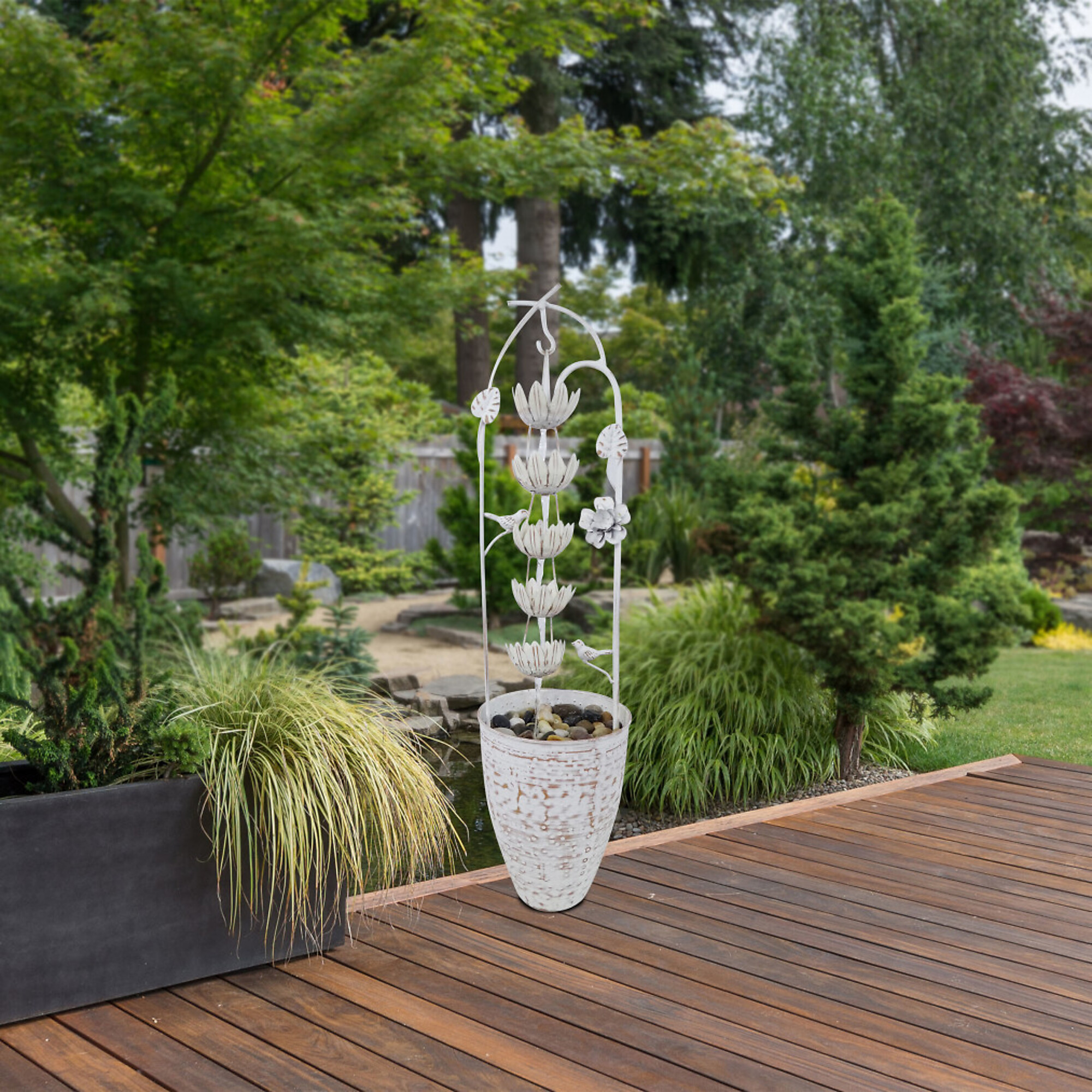 Alpine Corporation, Metal White Rustic Fountain with Flower, Volts 120 ...