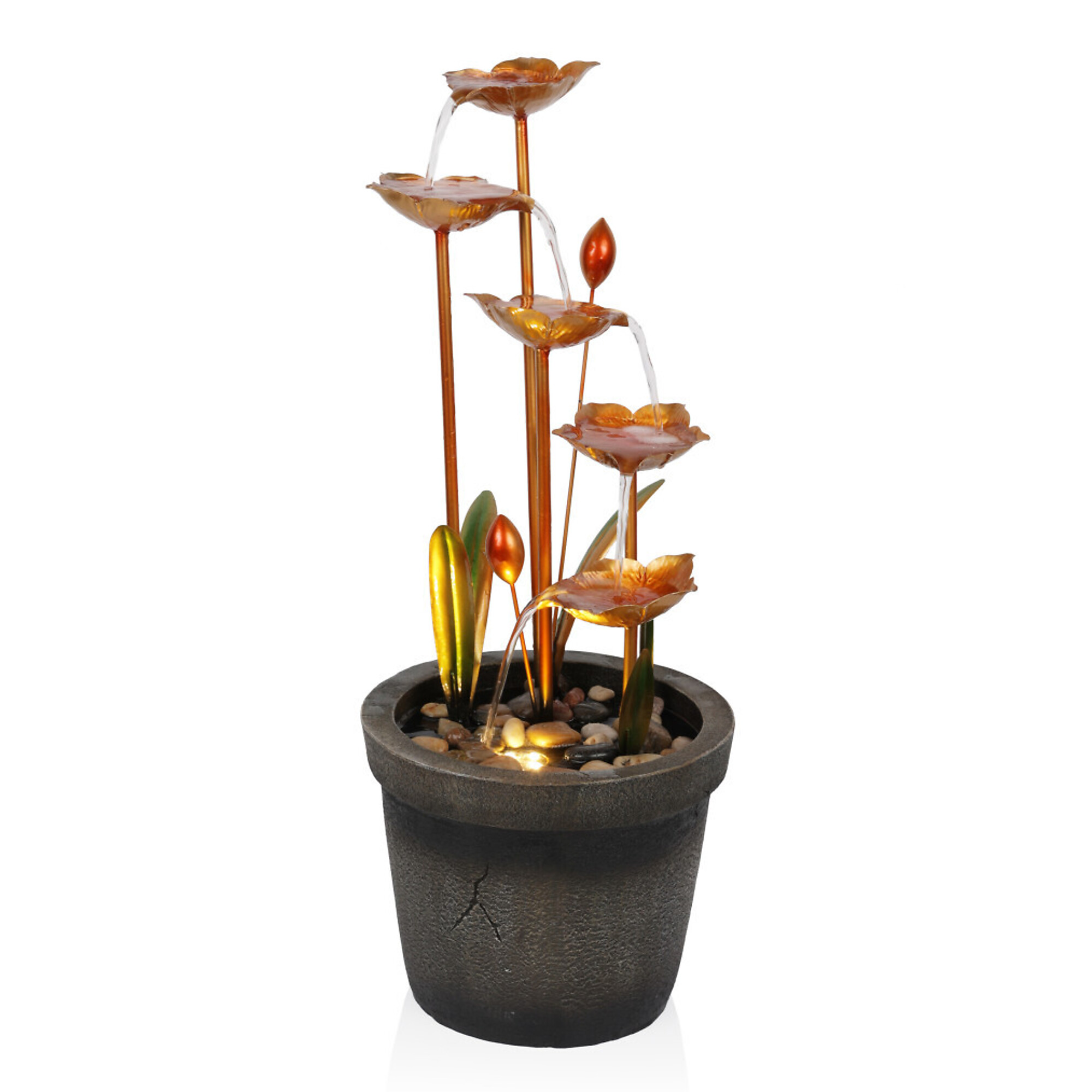 Alpine Corporation, Copper Tiered Flower Fountain, Volts 120 Power Cord ...