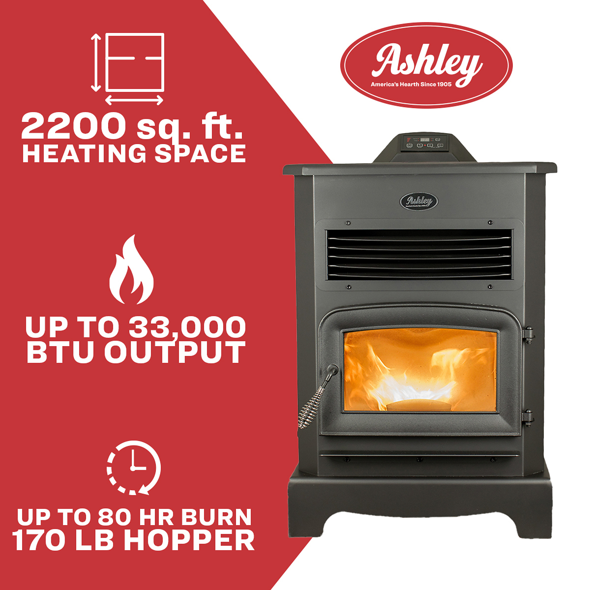 Ashley Hearth, 2500 Sq. Ft. Pellet Stove 170 lb. Hopper, Heating ...