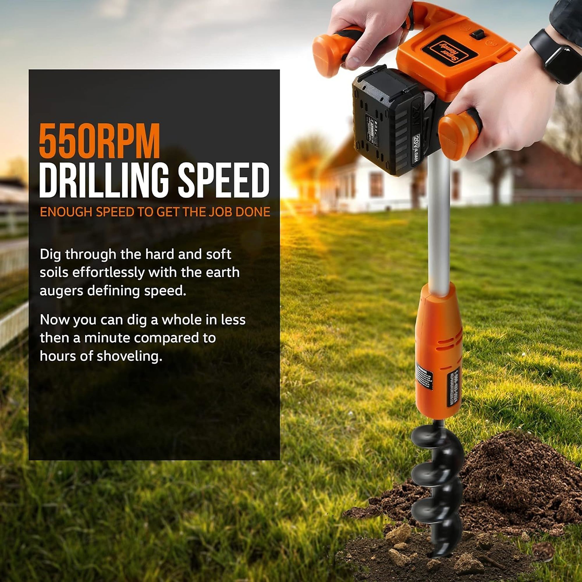 SuperHandy, Earth Auger Electric Power Head w/Auger Bit, Auger Bit ...