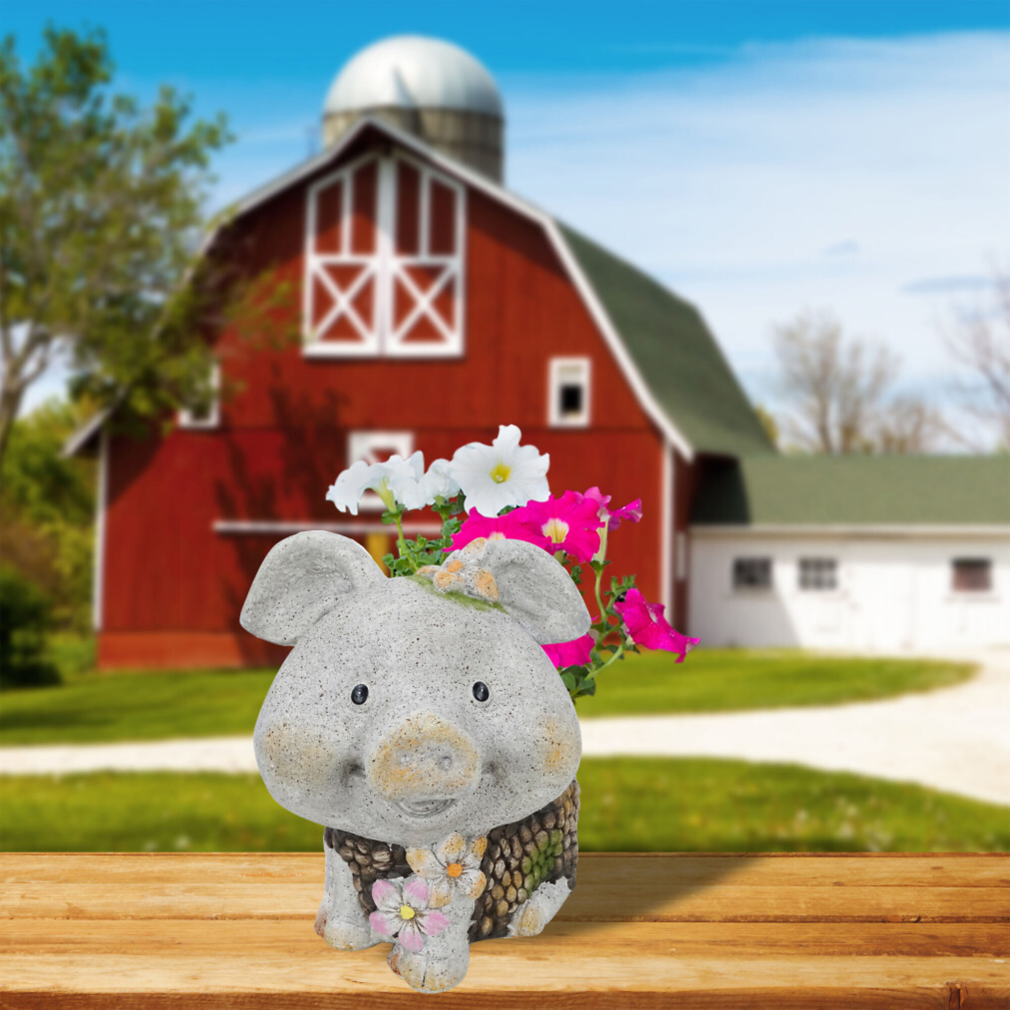 Alpine Corporation, Smiling Pig Statue Planter with Drainage Hole ...