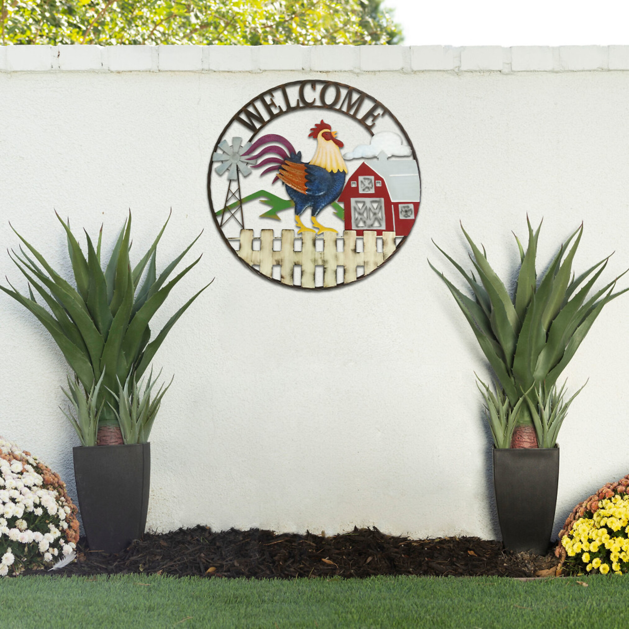 Alpine Corporation, Large Round Rooster and Farm 'Welcome' Decor, Model ...