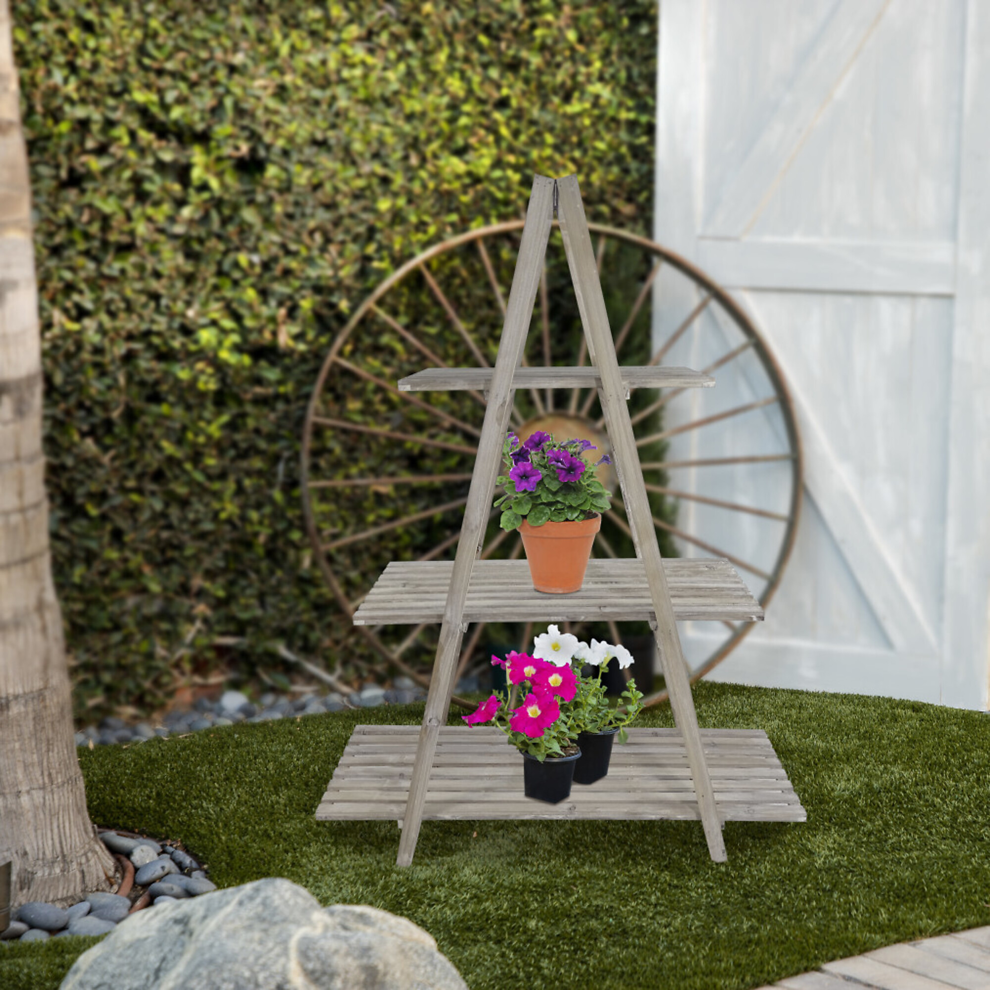 Alpine Corporation, Triangular Shelf Storage Rack Wooden 3-Tier, Model ...