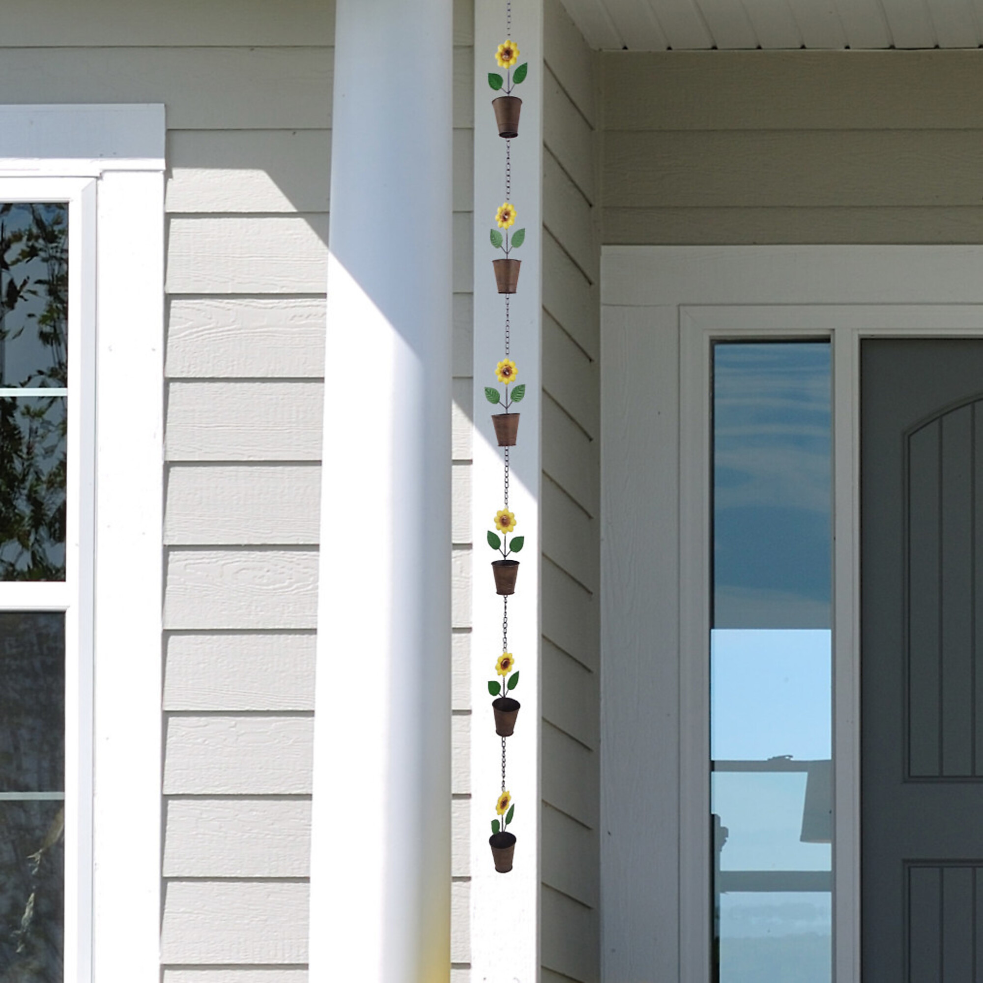 Alpine Corporation, Sunflower Pot Chain Rain Catcher,Metal Hanging ...