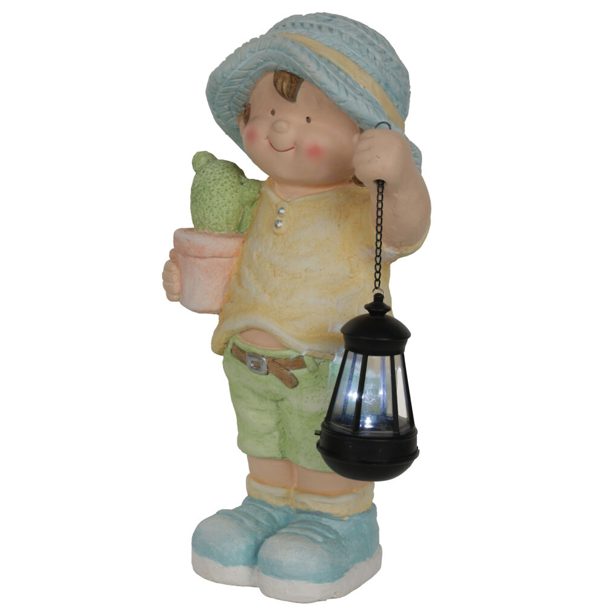 Alpine Corporation, Solar Boy Statue Holding Lantern With LED Light ...