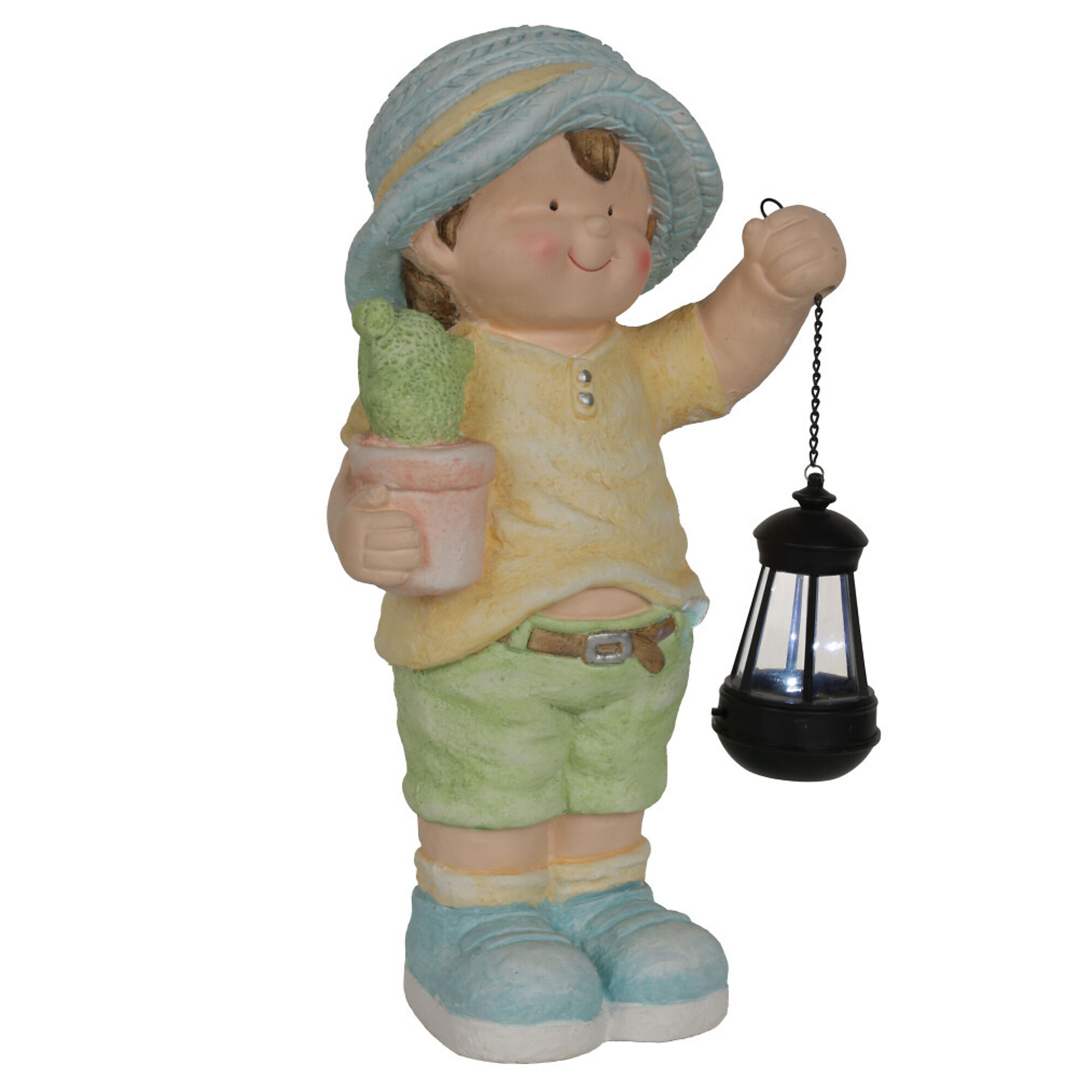 Alpine Corporation, Solar Boy Statue Holding Lantern With LED Light ...
