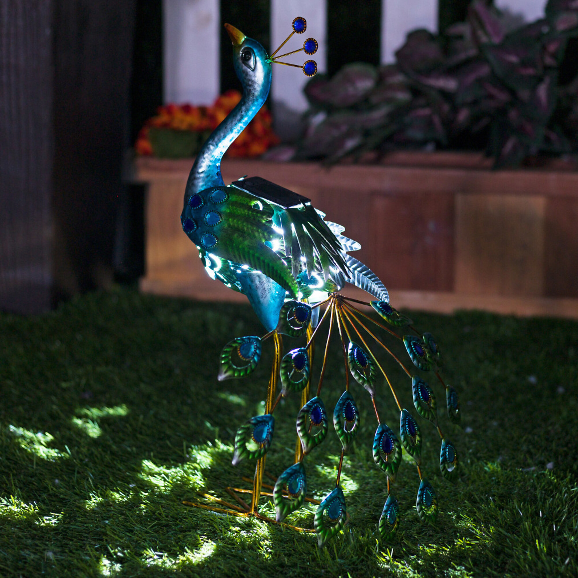 Alpine Corporation, Solar Grdn Peacock Standing DecorCool Wt. LED 20in ...