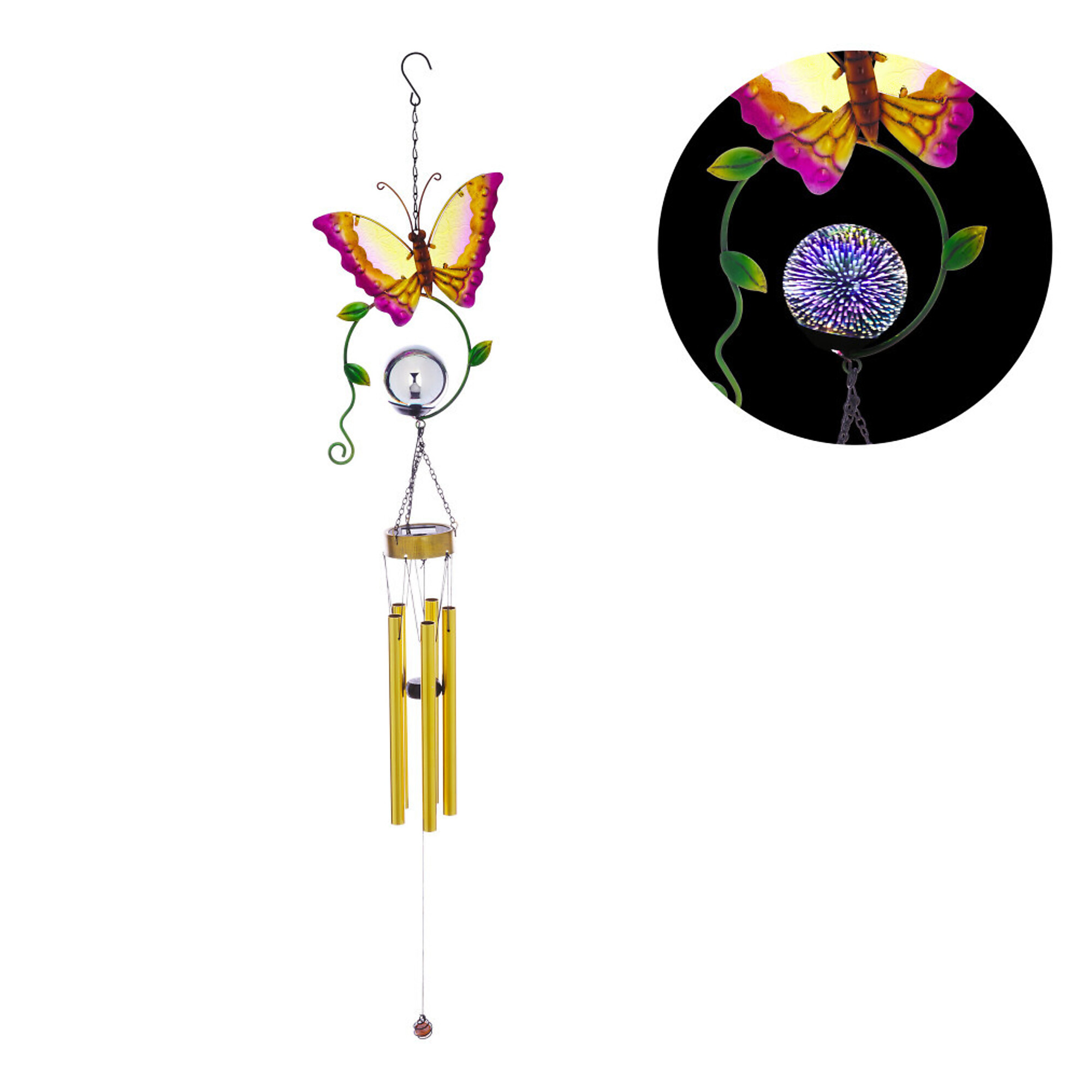 Alpine Corporation, Orange Butterfly Wind Chime with LED Lights,Solar ...
