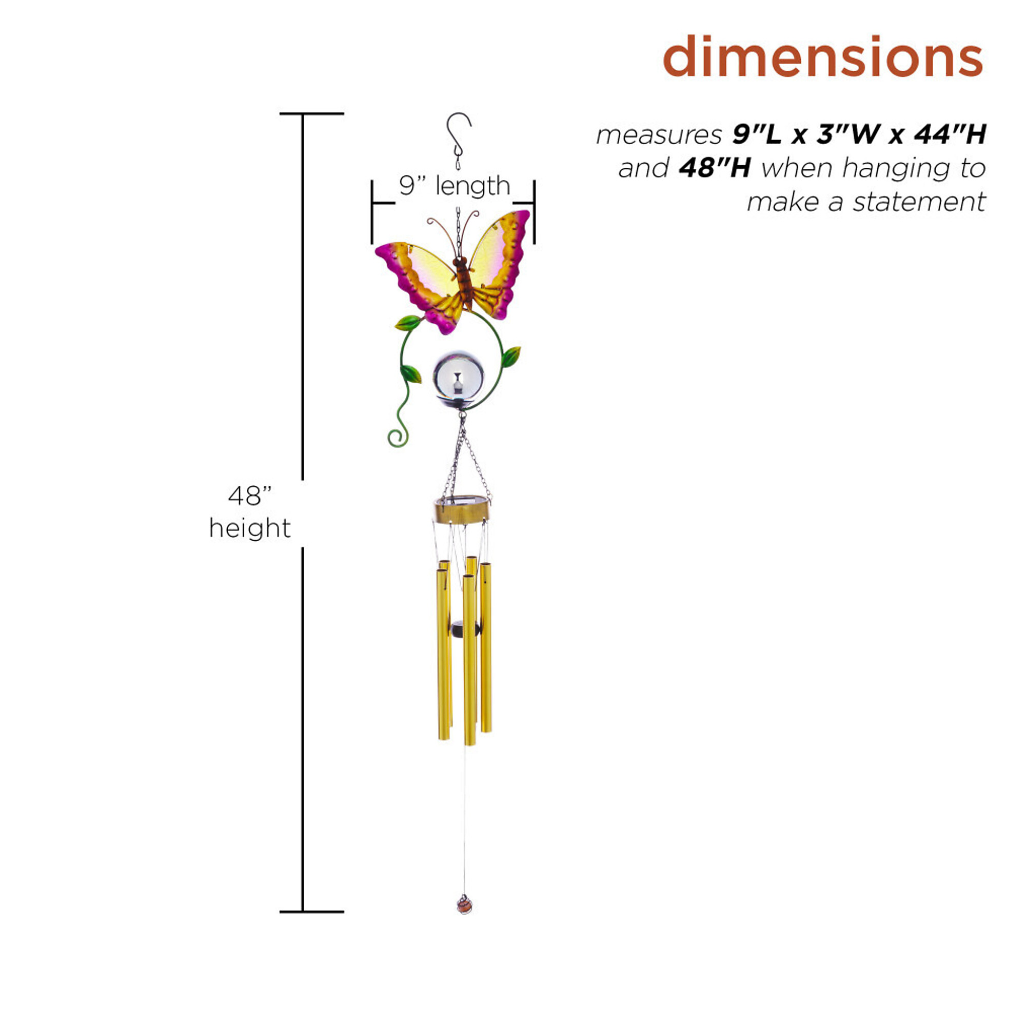 Alpine Corporation, Orange Butterfly Wind Chime with LED Lights,Solar ...