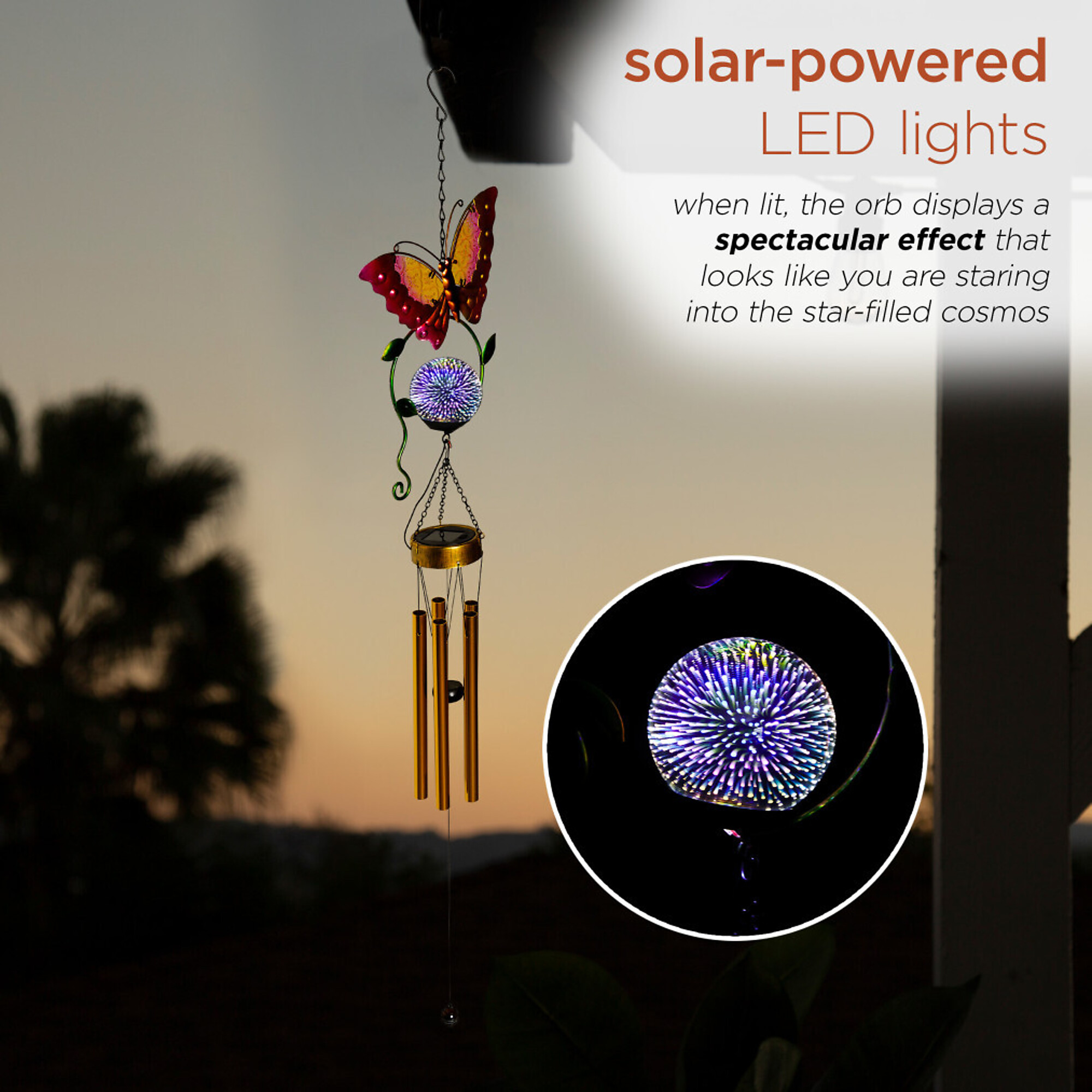 Alpine Corporation, Orange Butterfly Wind Chime with LED Lights,Solar ...
