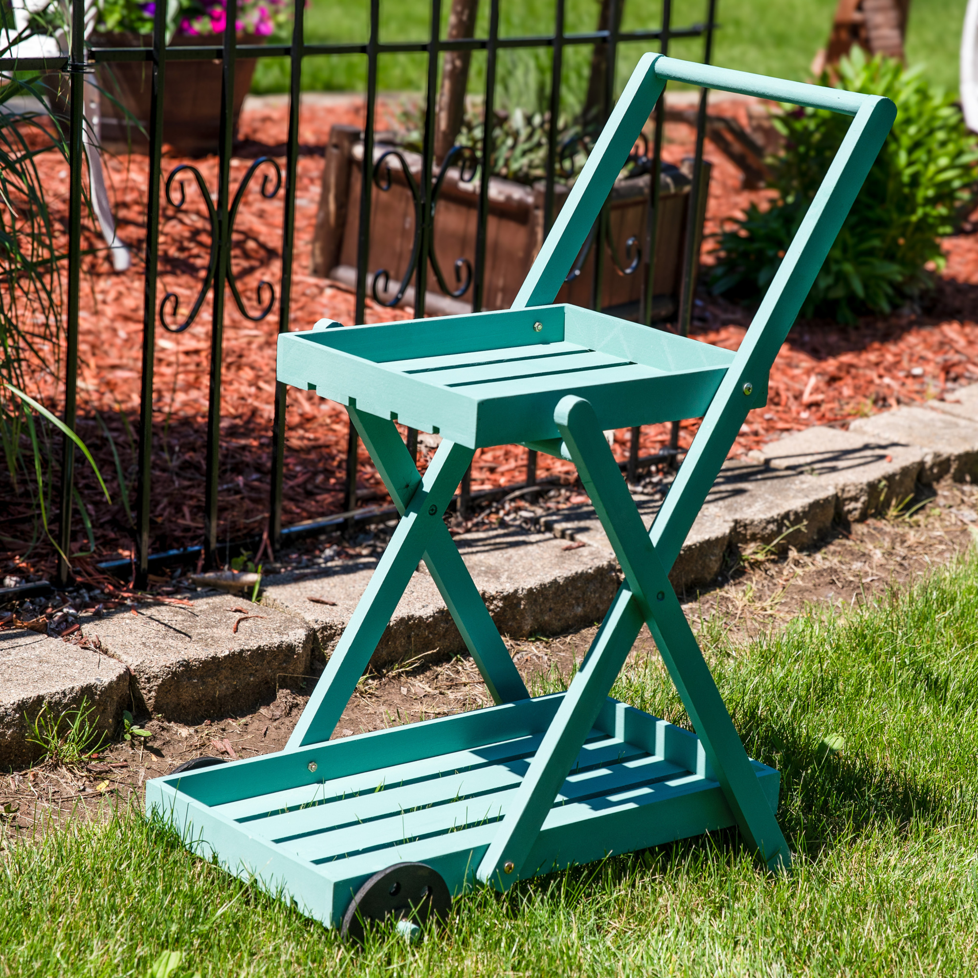 Sunnydaze Decor, 2-Tier Wheeled Planter Stand - Robin Egg, Model# IEO ...
