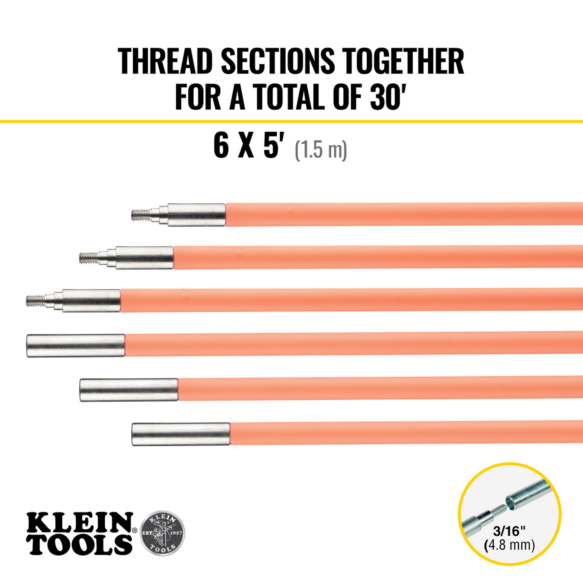 Klein Tools, Lo-Flex Glow Rod, 30ft., Tape Length 360 in, Tape Diameter ...