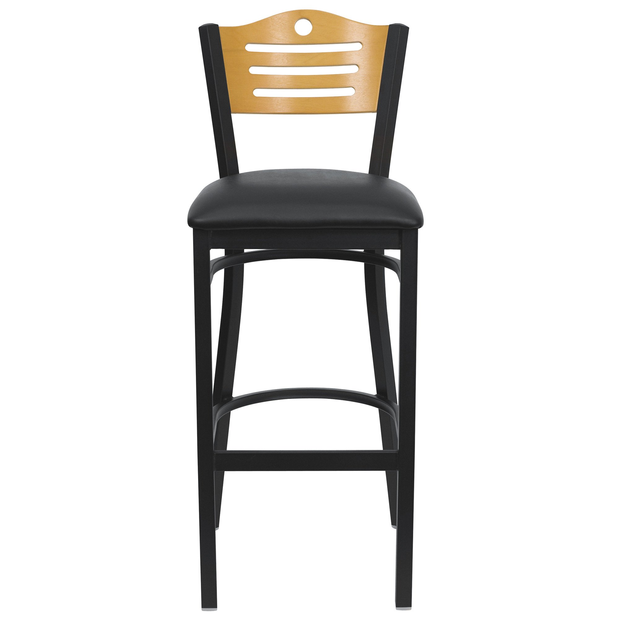 Flash Furniture Black Metal Bar Stool with Natural Finished Slat Back ...