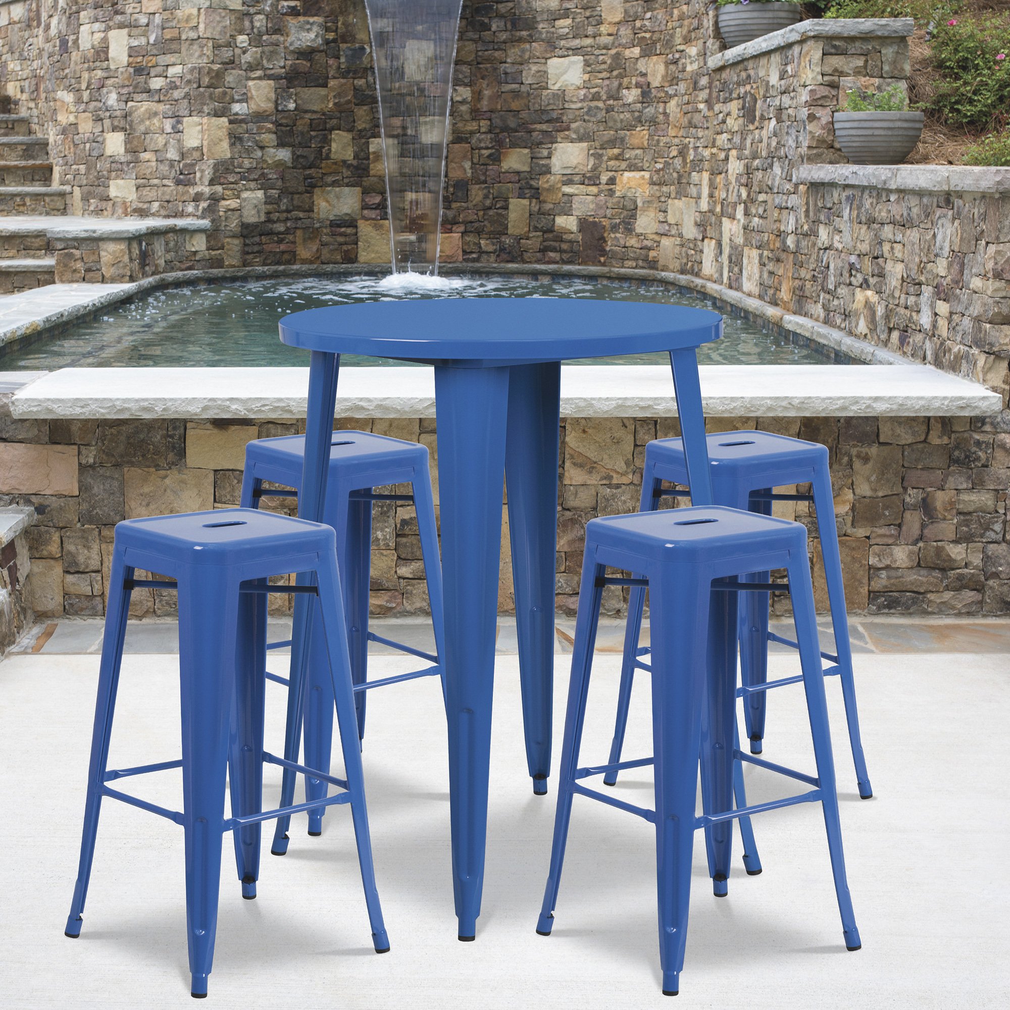 Flash Furniture 5-Pc. Metal Bar Set — 30in. Round x 41in.H x Table with ...