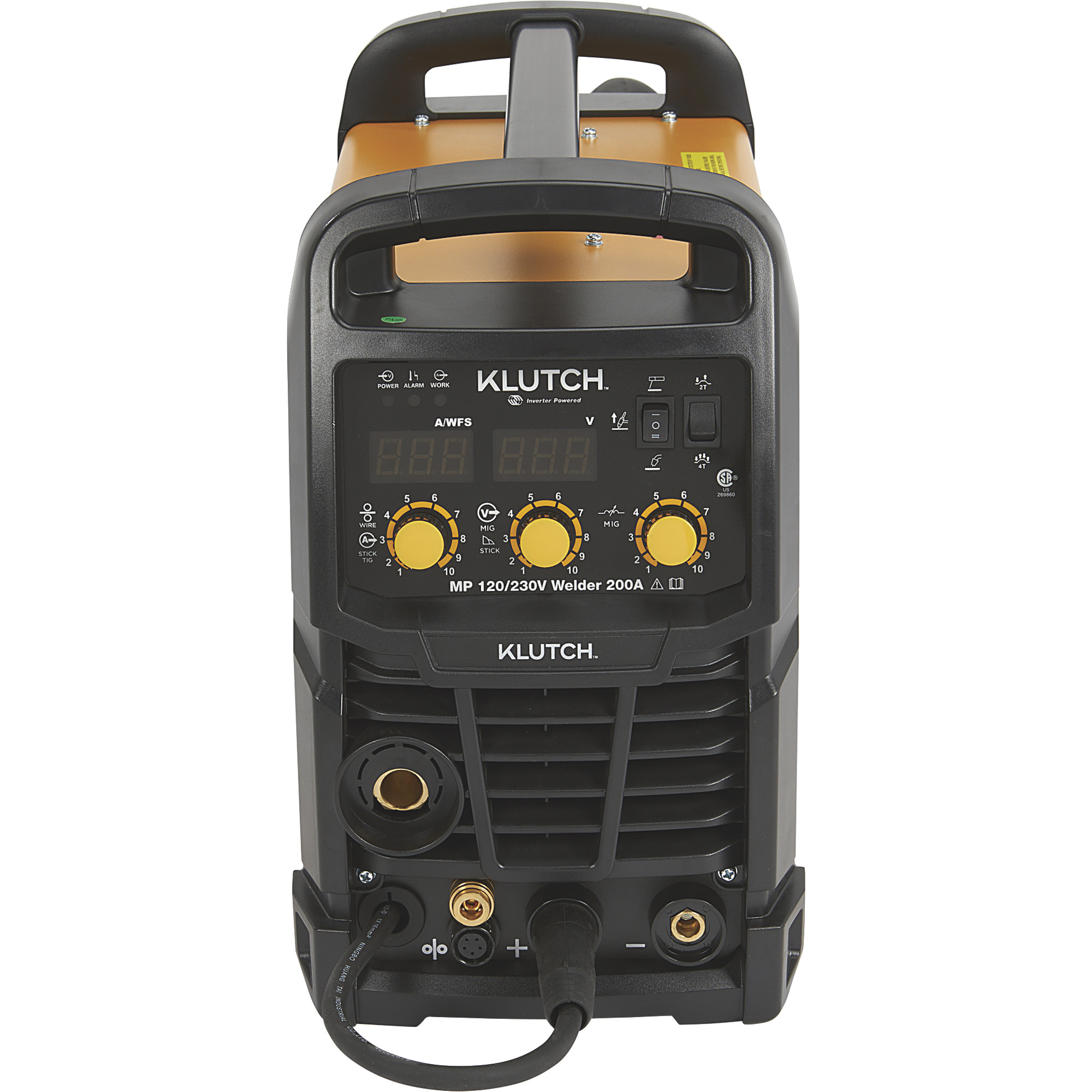 Klutch Dual-Voltage 200A MIG/Flux-Core/TIG/Stick 4-in-1 Welder + 2-Tier Welding Cart Combo ...