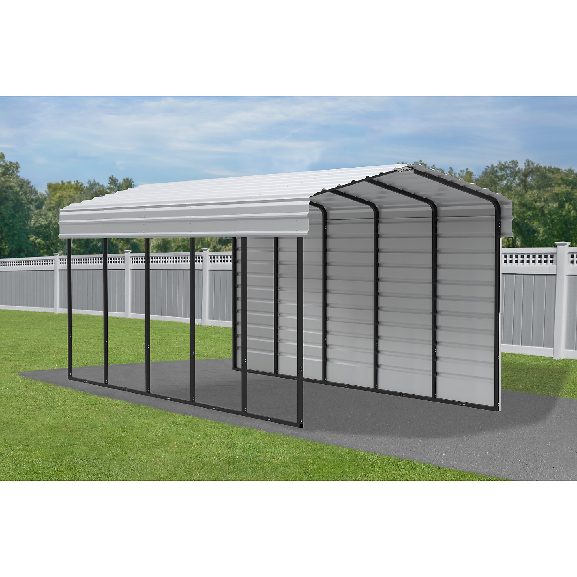 Arrow, Steel Carport w/ 1 Side Wall Kit 10x24x9 Width 120 in, Height ...