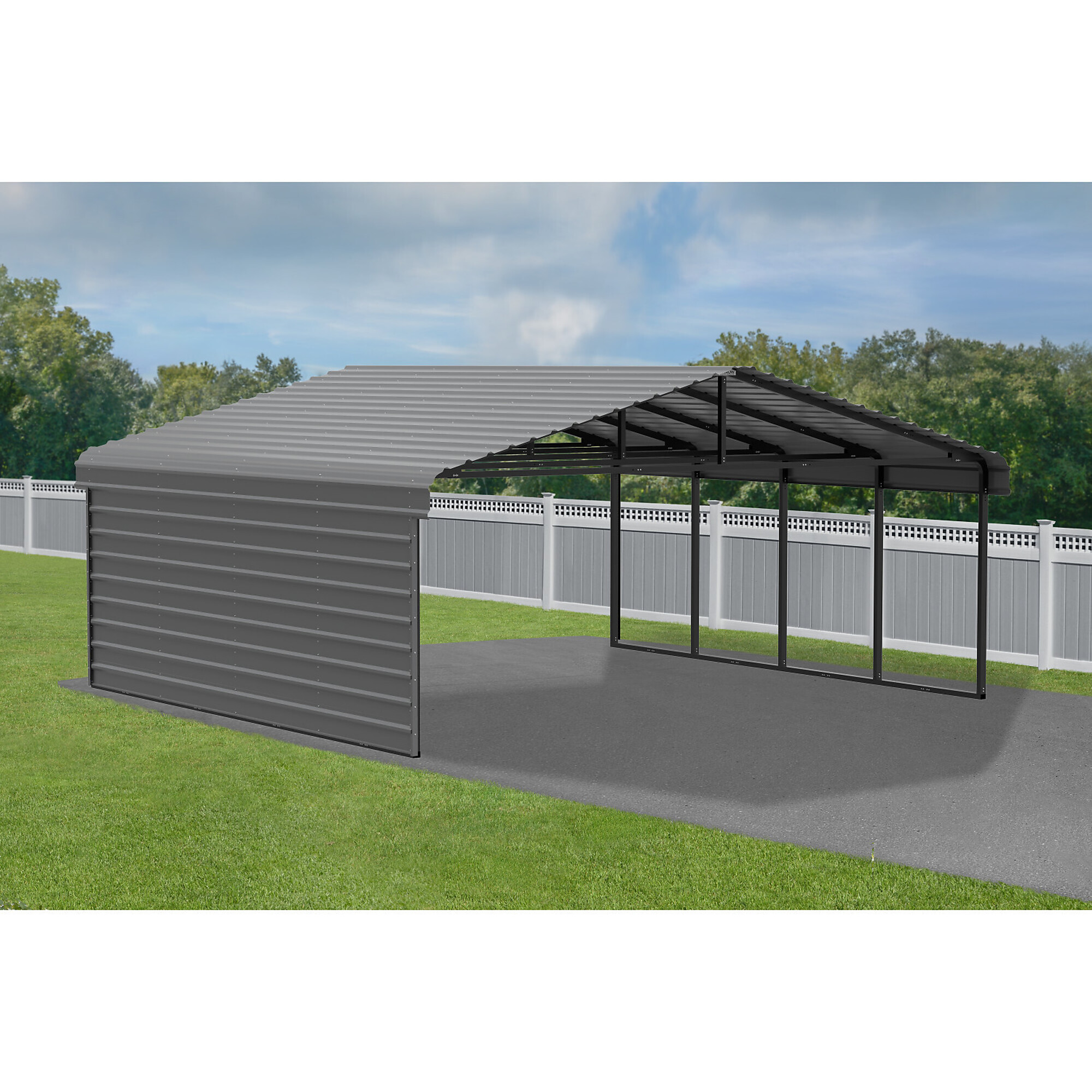 Arrow, Steel Carport w/ 1 Side Wall Kit 20x20x9 Width 243 in, Height ...