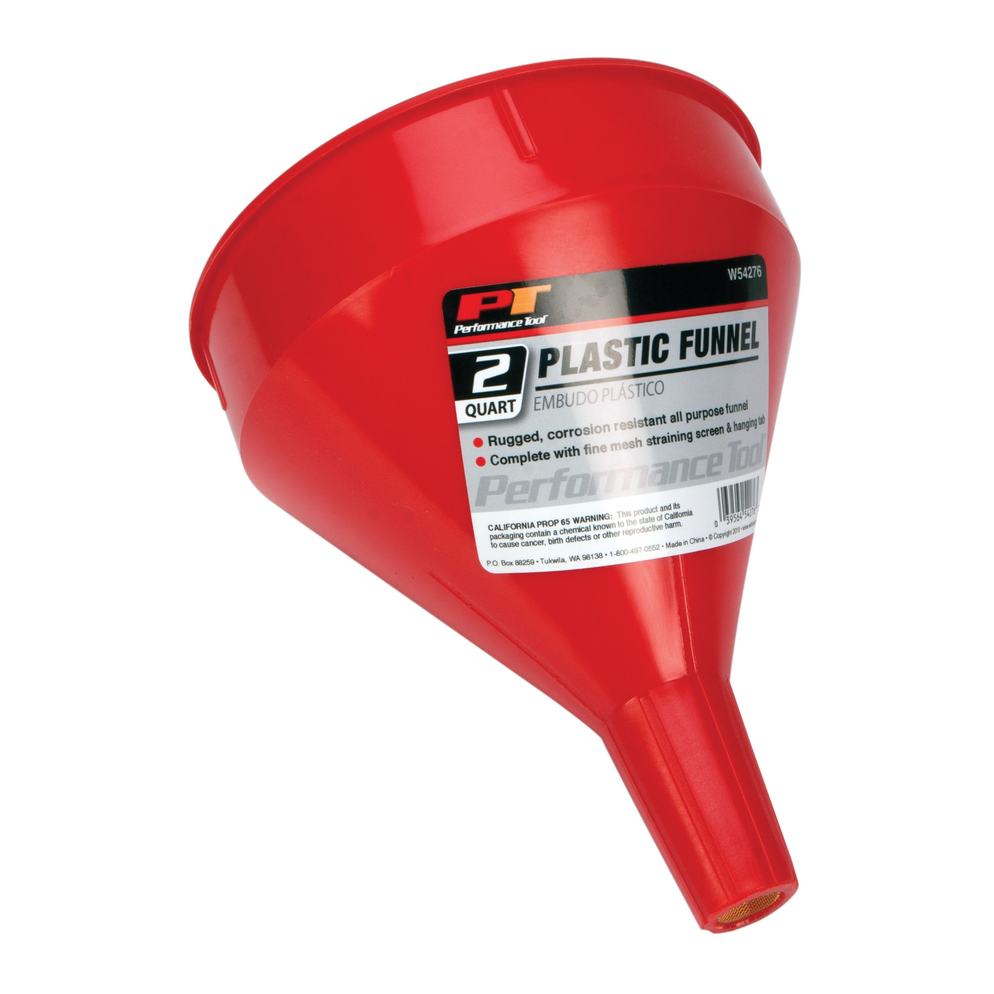 Performance Tool, 2 Quart Plastic Funnel Red, Hole Diameter 0.75 in ...