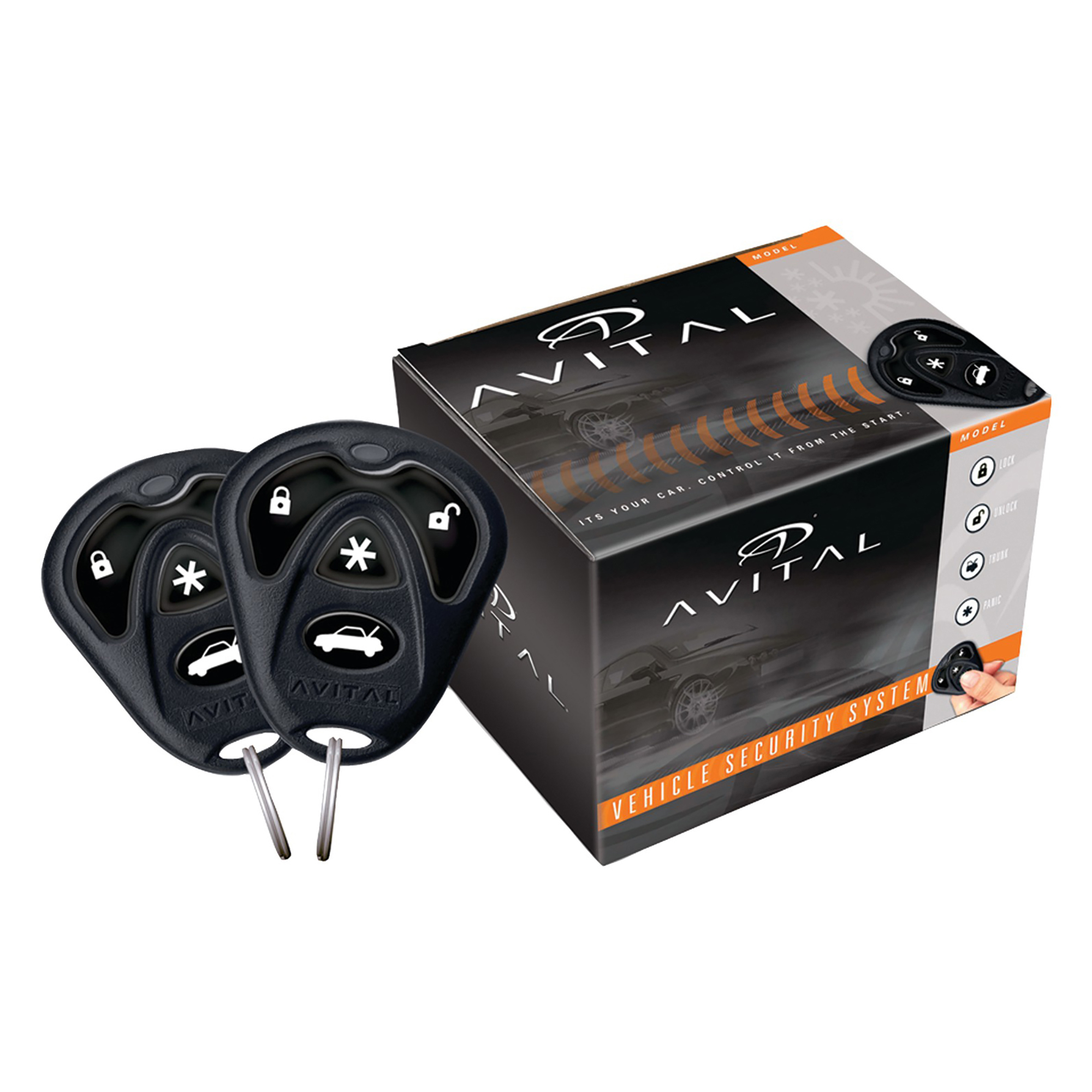 Avital, Keyless Entry with Two 4-Button Remotes, Power Source Battery ...