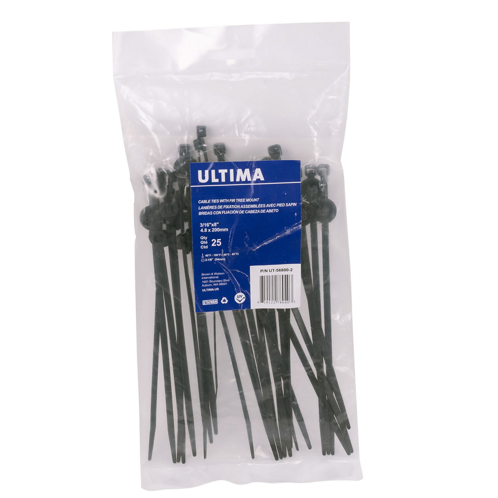 BWI, Fir Tree Mount Cable Tie 3/16x12 Black, 100 Piece, Pieces (qty ...