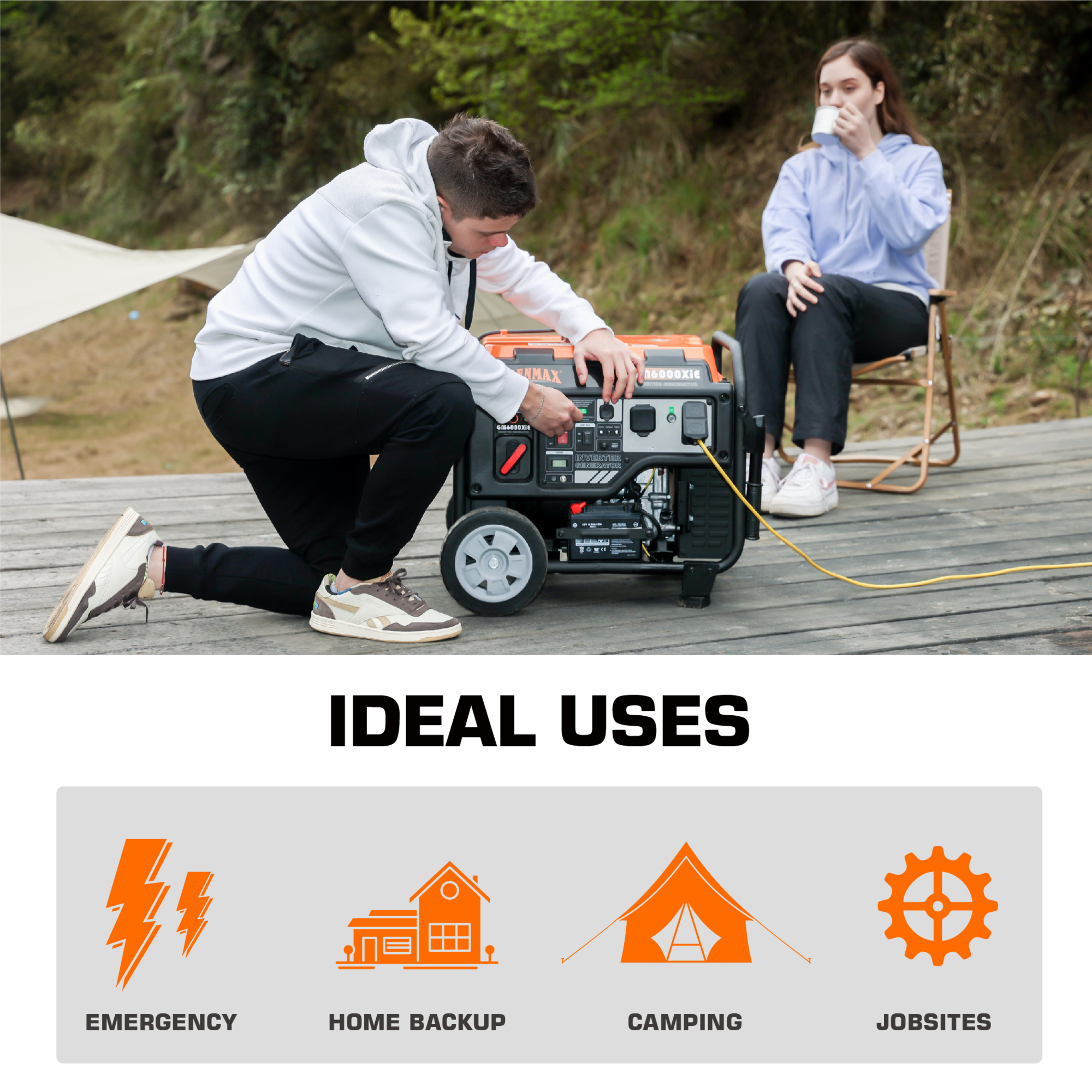 GENMAX Open Frame Inverter Generator, 6000W, 120/240 Volts, Model ...