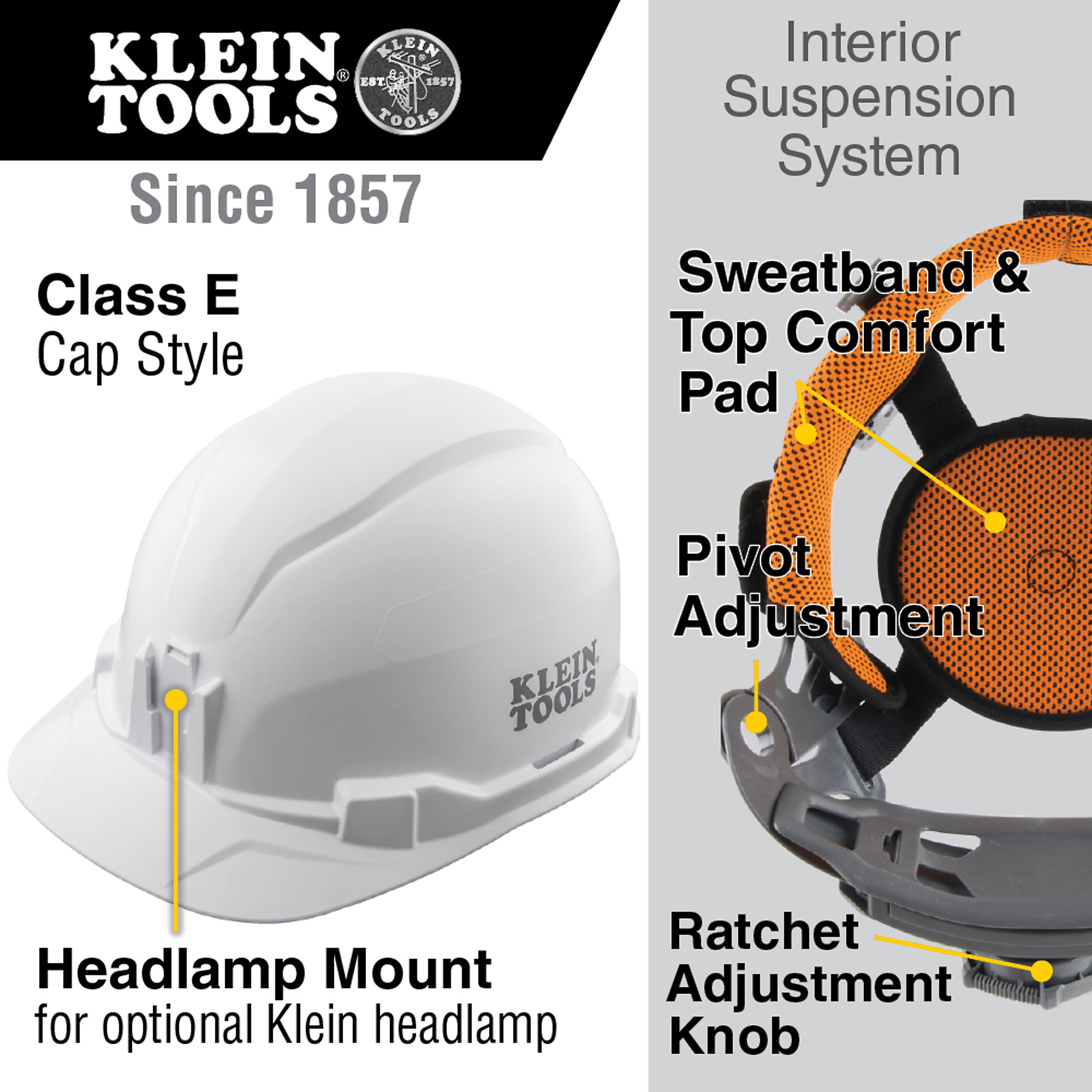 Klein Tools, Hard Hat, Non-Vented, Cap Style, Yellow, Model# 60535 ...
