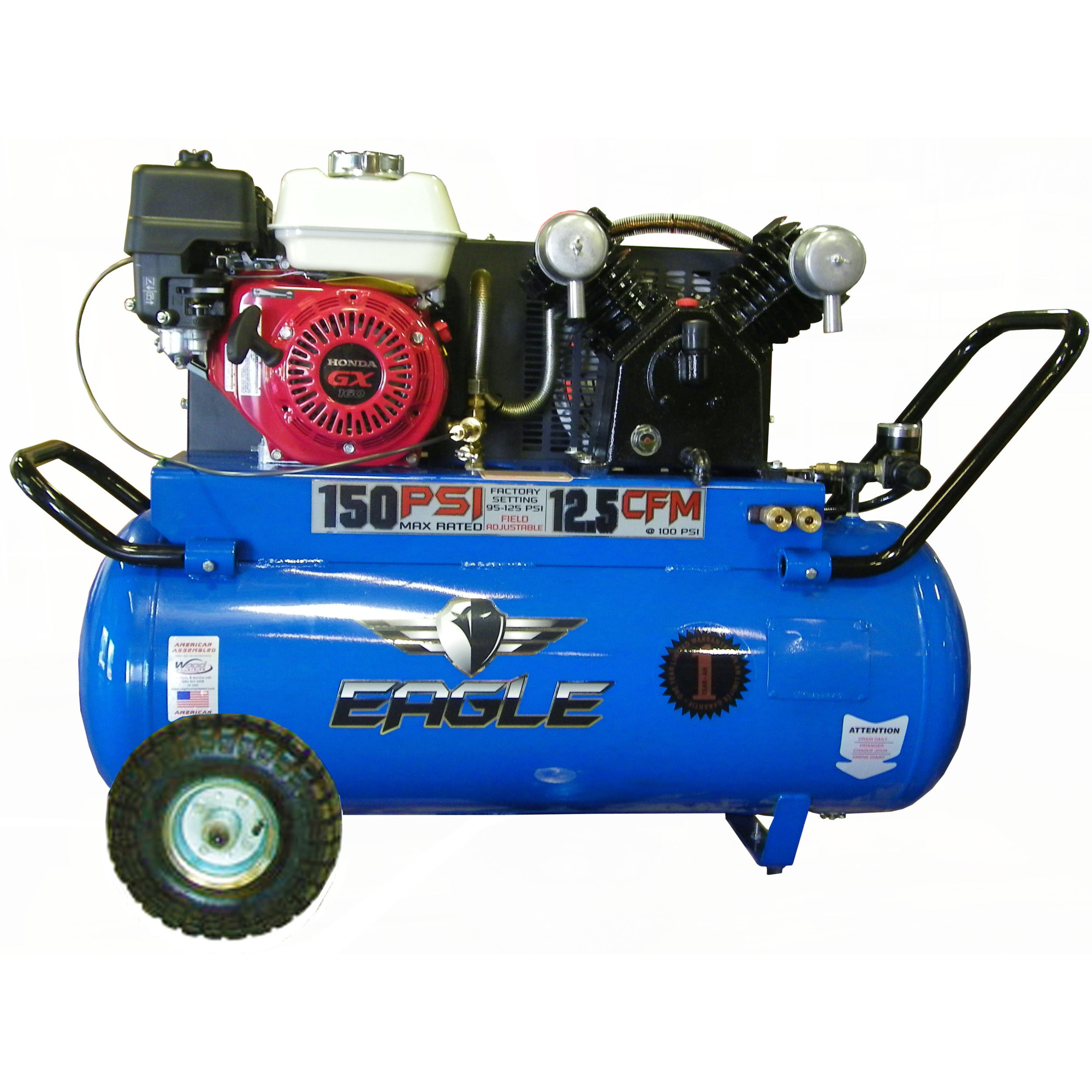 EAGLE, 25 Gallon 12.5 CFM Air Compressor, Horsepower 5.5 HP, Air Tank ...