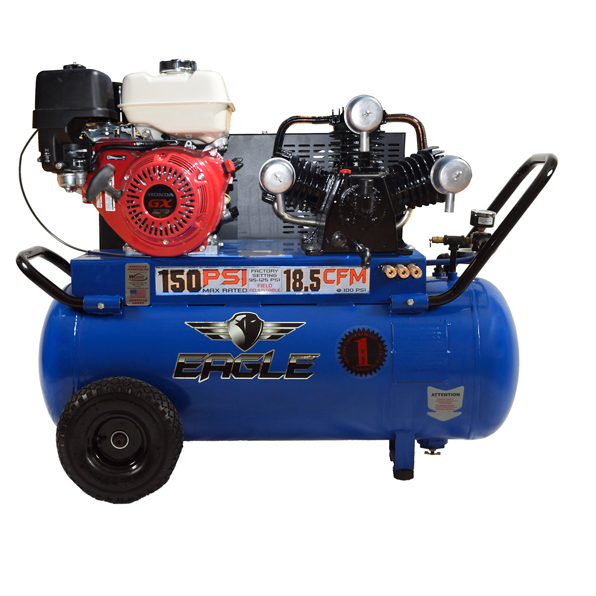 EAGLE, 25 Gallon 18.5 CFM Air Compressor, Horsepower 9 HP, Air Tank ...