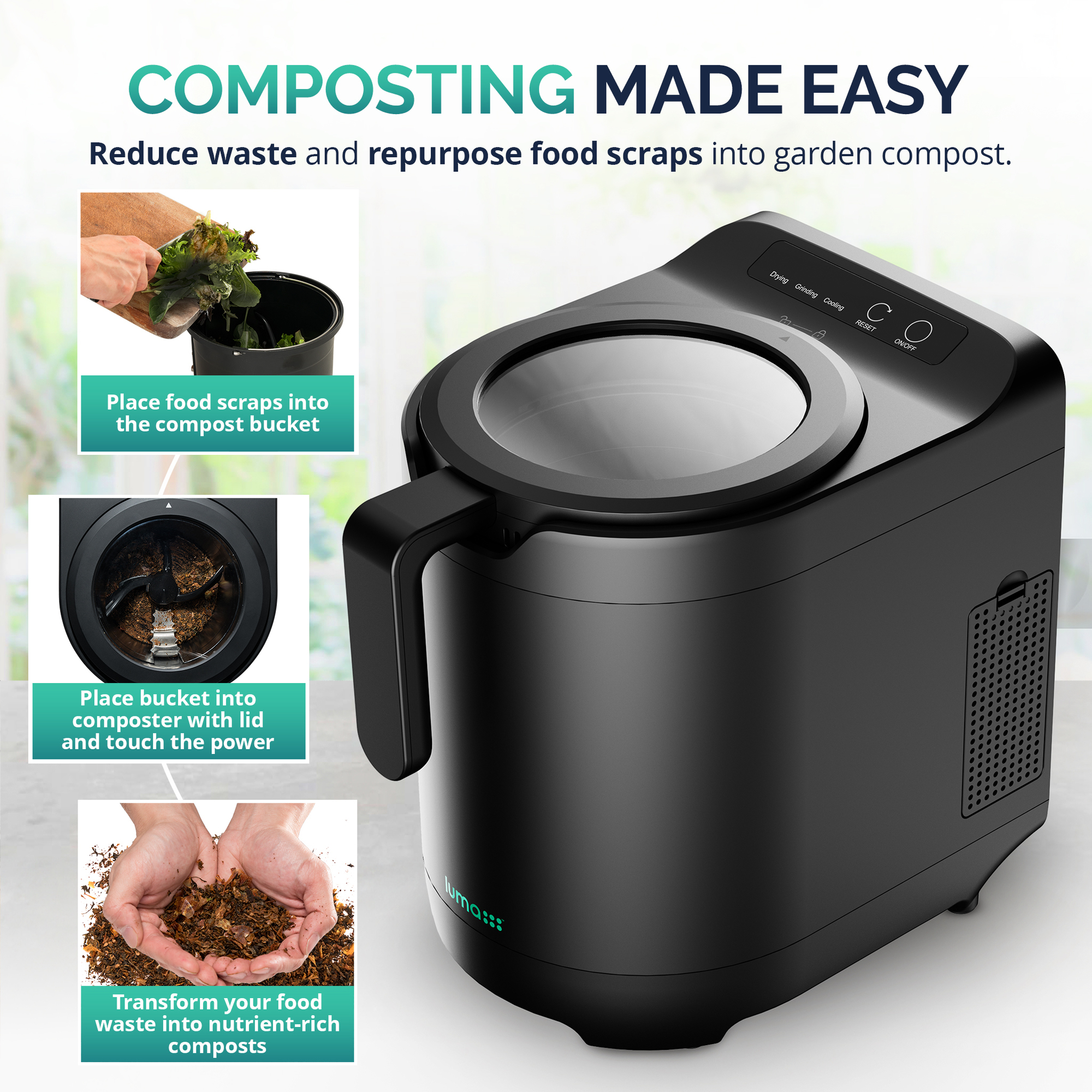 luma, Electric Kitchen Composter, 2.5L Capacity Odorless, Model ...