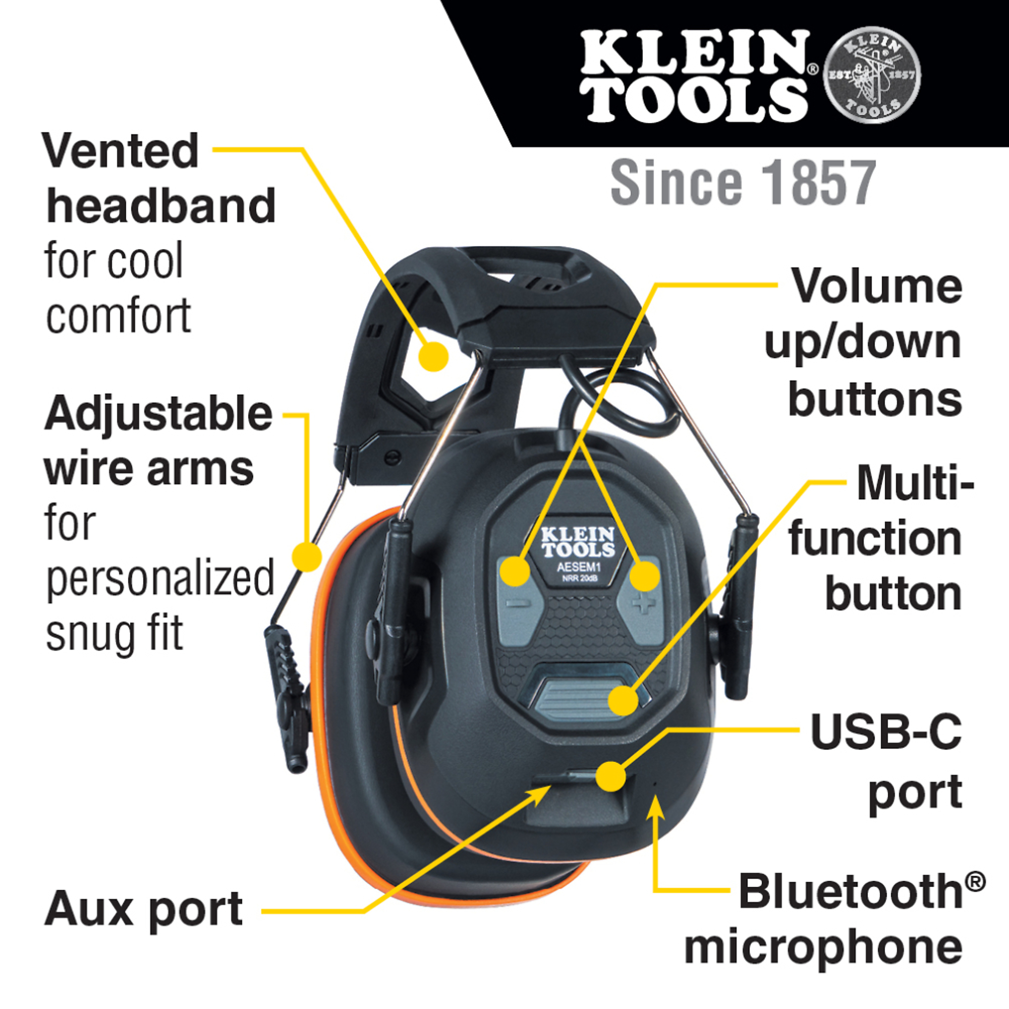 Klein Tools, Bluetooth Earmuffs, Noise Reduction Rating 20 dB ...