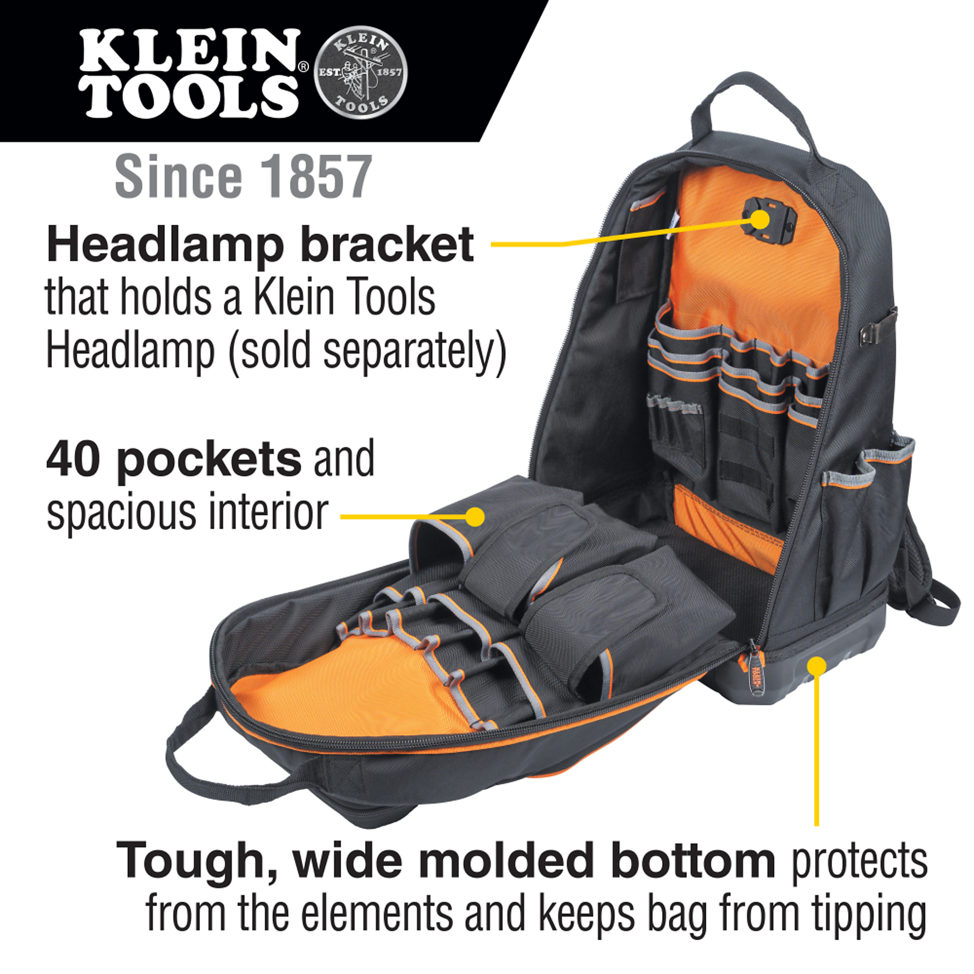 Klein Tools, Tradesman Pro XL Tool Bag Backpack, 40 Pockets, Color ...
